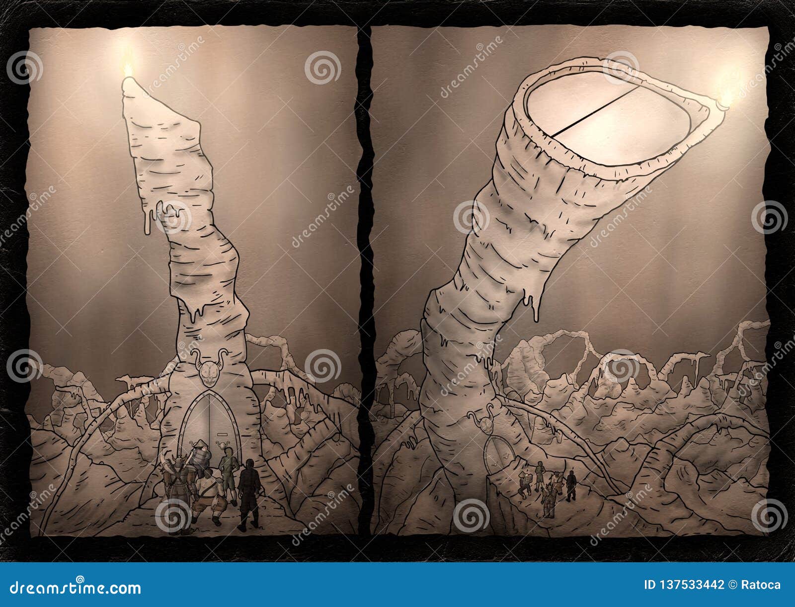 Fantasy comic cavern scene stock illustration. Illustration of style ...
