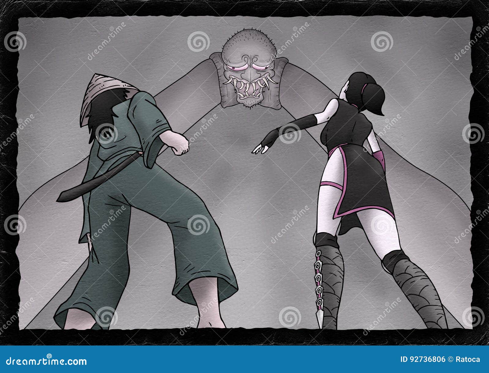 Fantasy comic scene stock illustration. Illustration of comic - 92736806