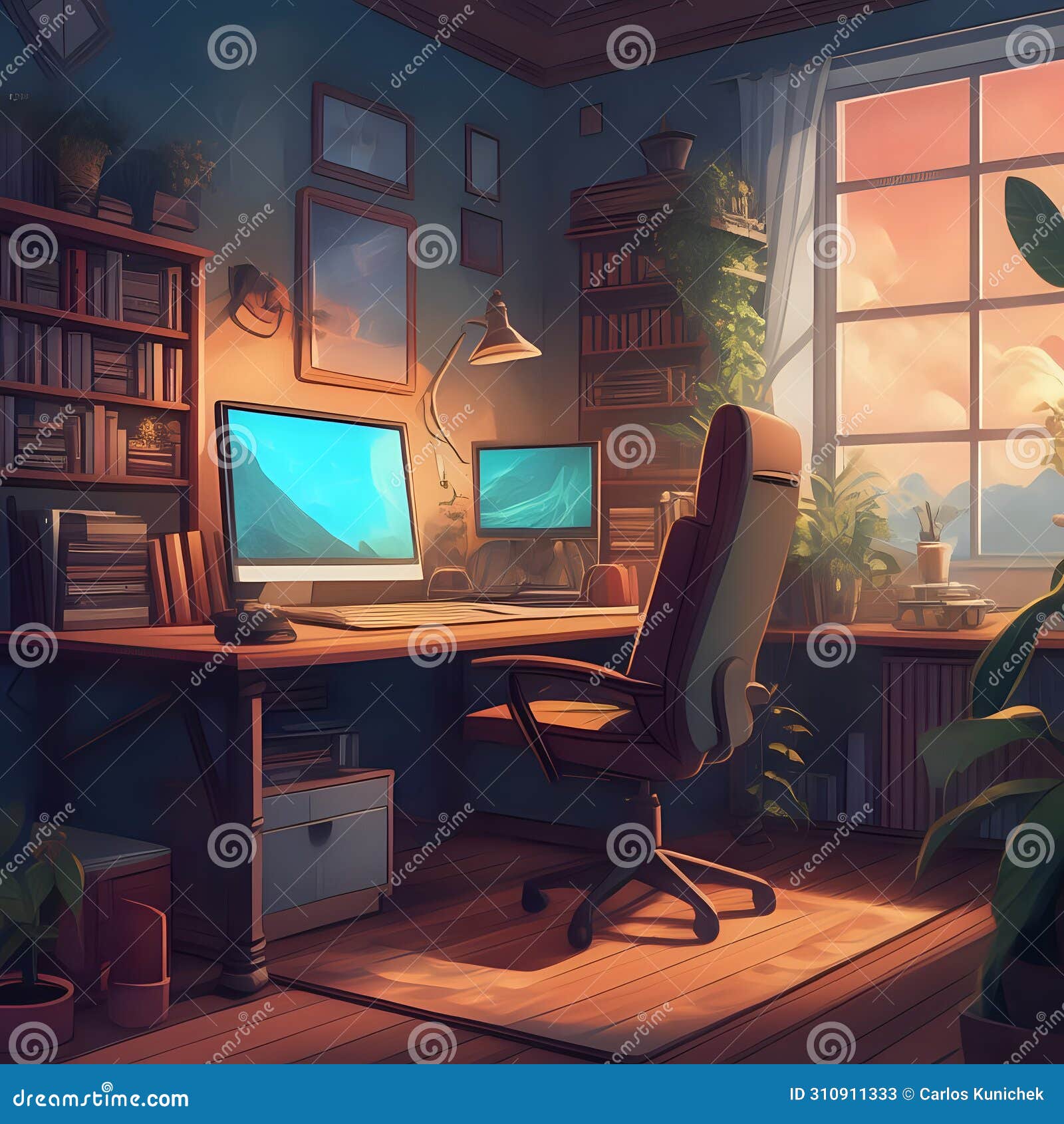 Fantasy Computer Workplace Illustration - Generate by Ai Stock ...