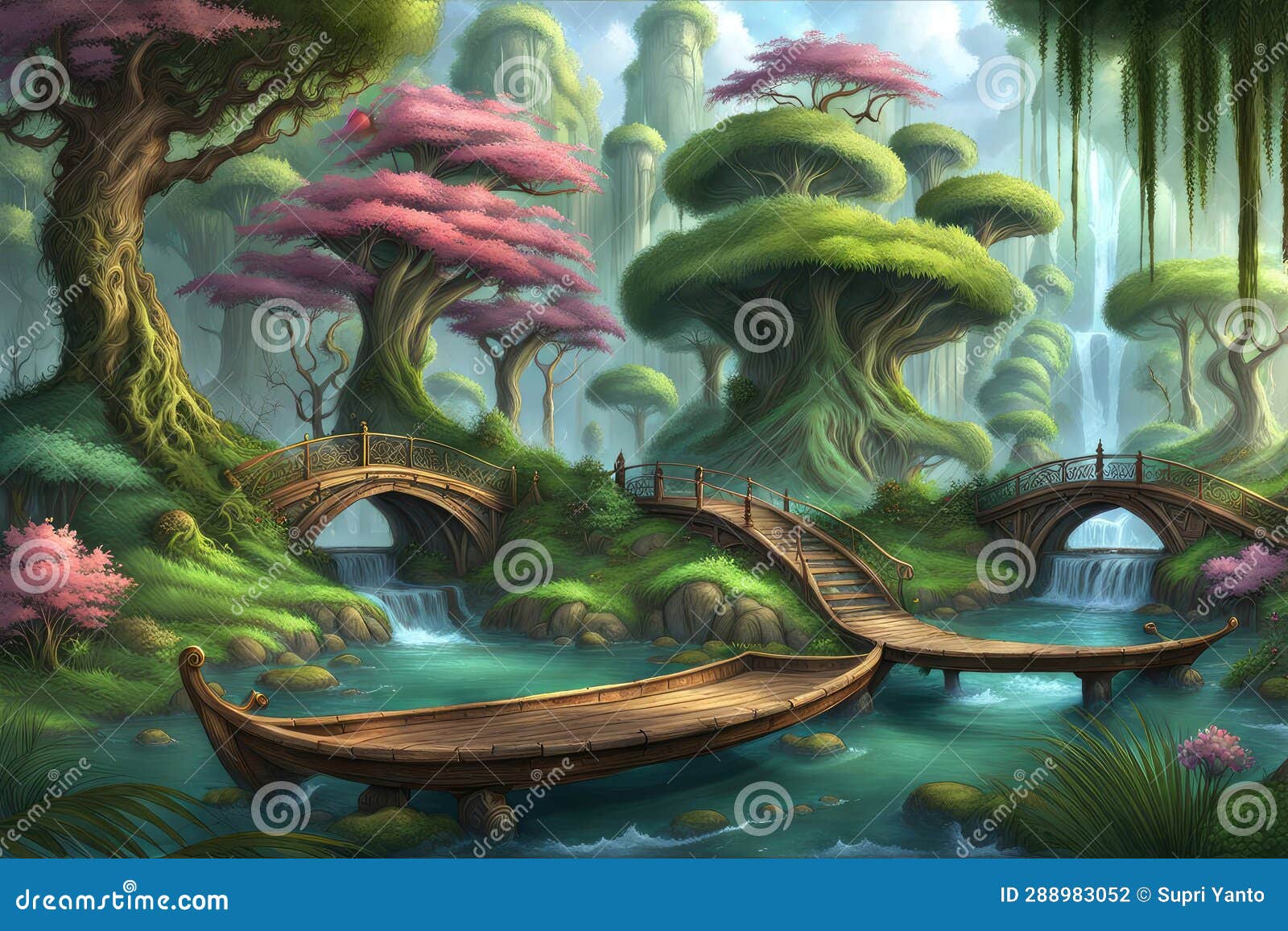Fantasy Concept Background of Stunning Forest Landscape Fantasy Environment Stock Illustration ...