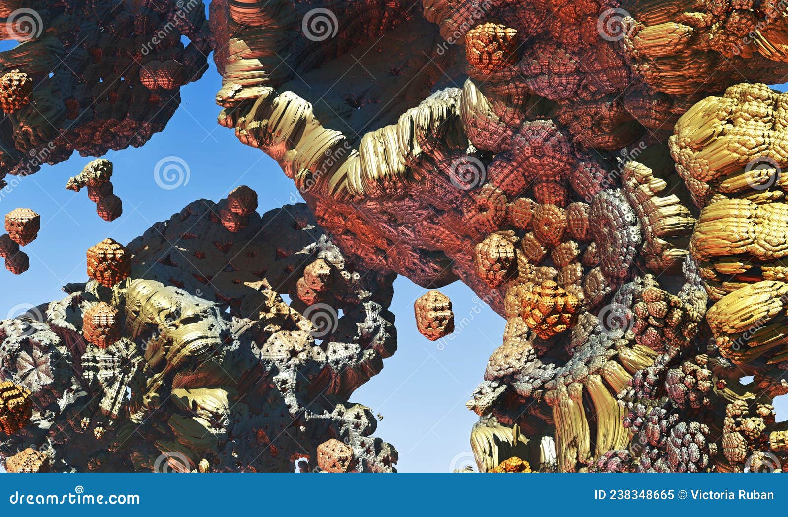 Fantasy Copper Bronze Fractal, Surreal Pattern Stock Illustration ...