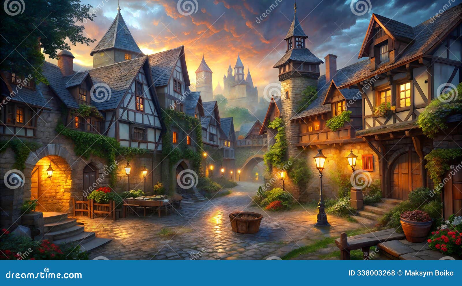 Fantasy on a Corner in a Medieval Ghost Town Stock Illustration ...
