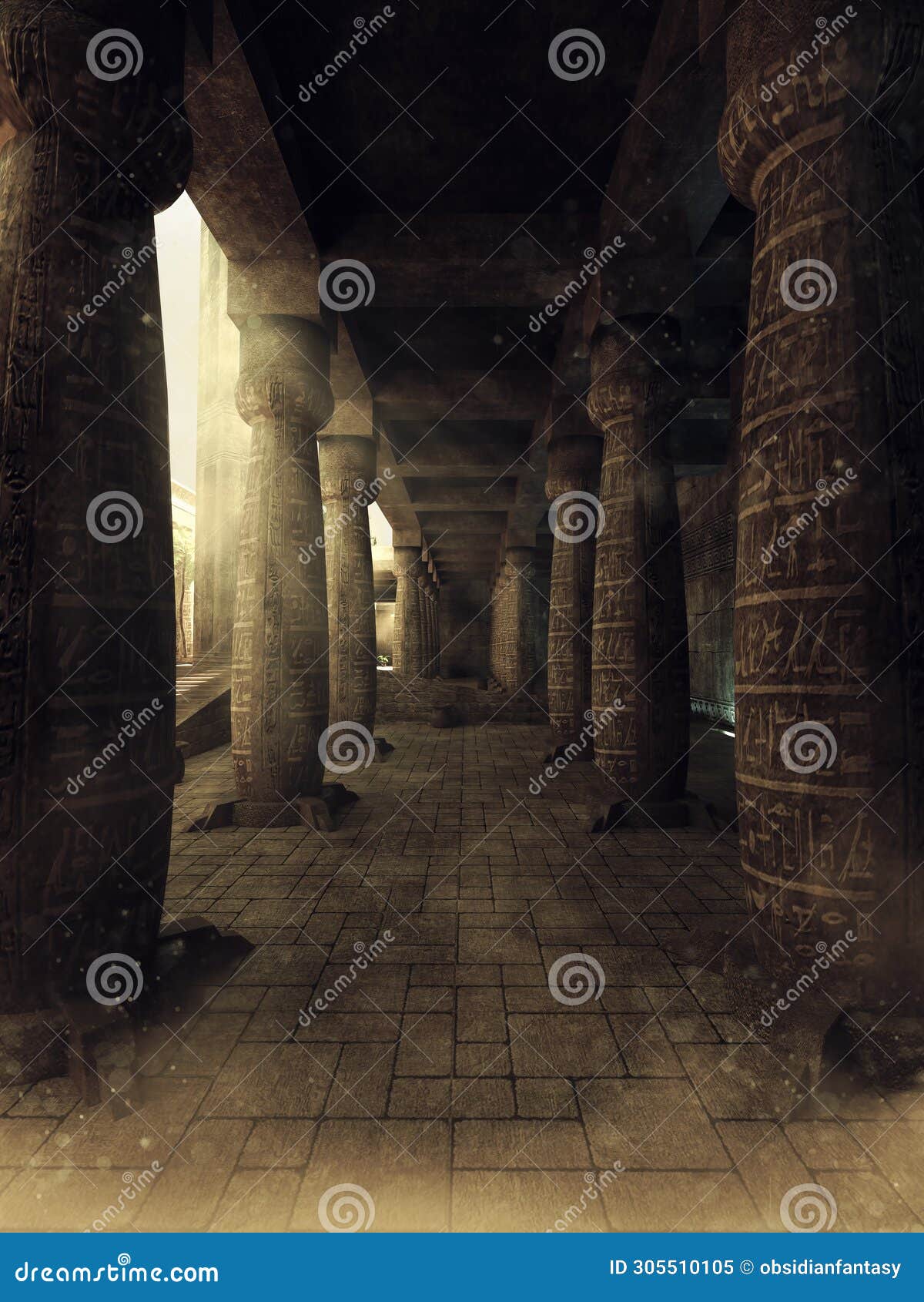 Corridor in an Old Egyptian Temple with Hieroglyphs Stock Illustration ...