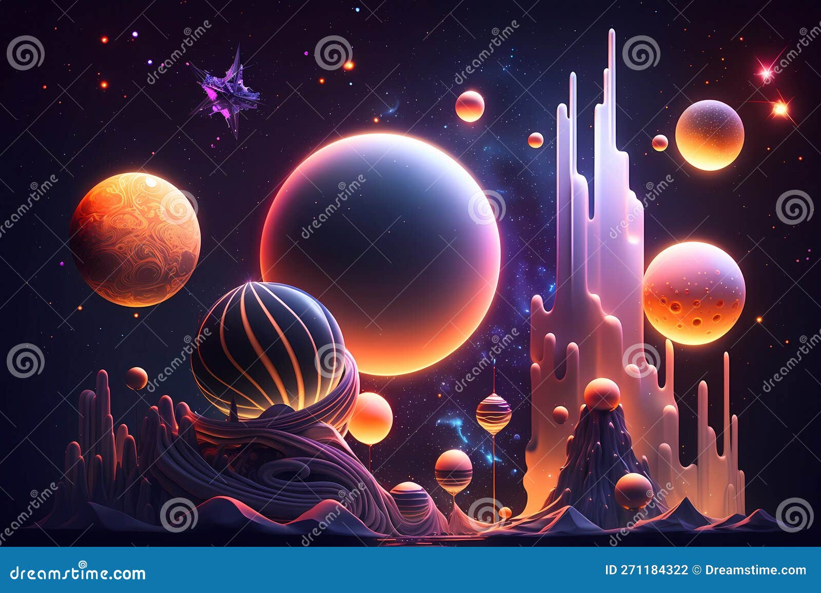 Fantasy Cosmic Abstract Background with Planets Stock Illustration ...