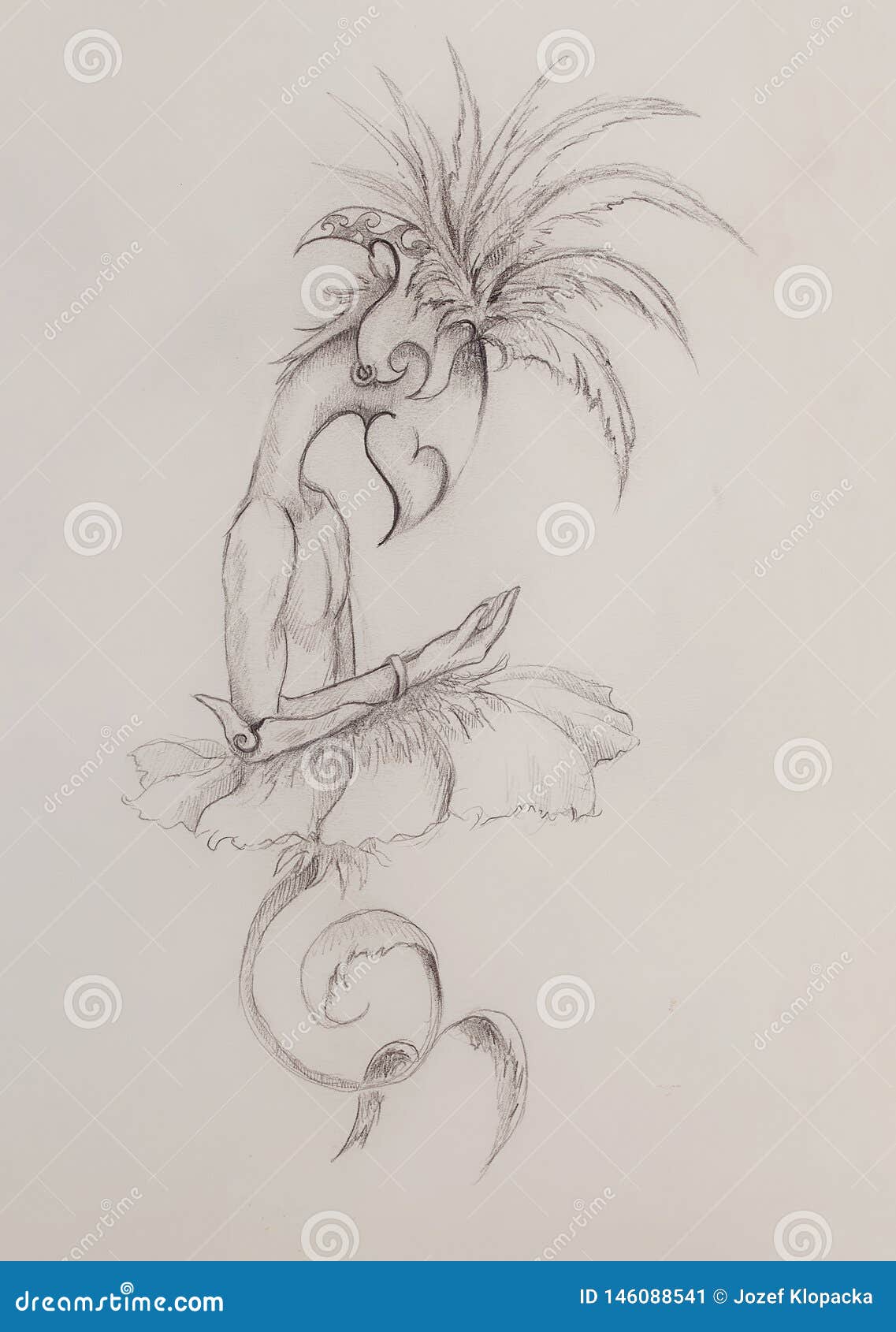 Fantasy Creature on Flower, Pencil Drawing on Abstract Background ...