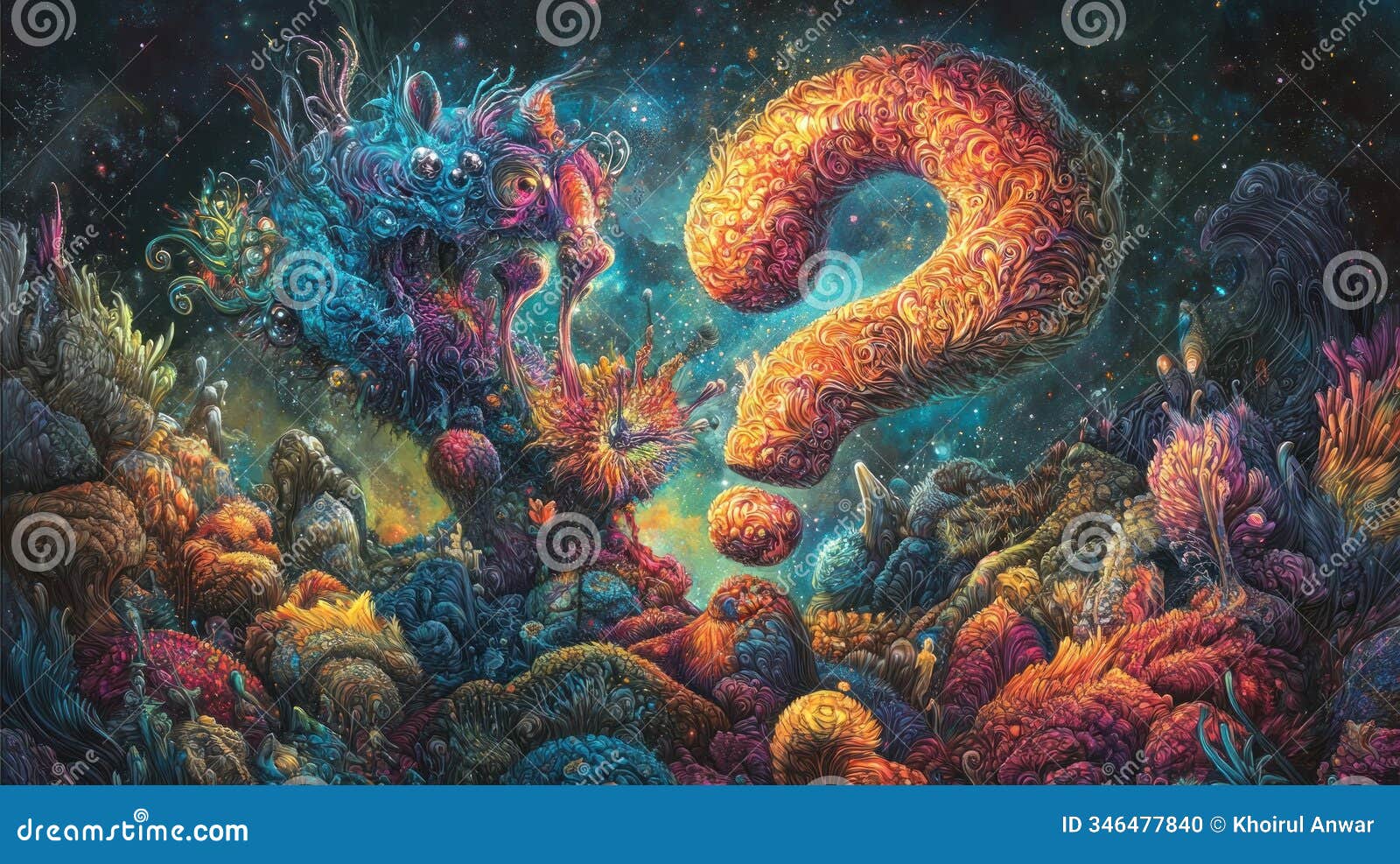Fantasy Creature and Question Mark in Vibrant Underwater Scene Stock ...