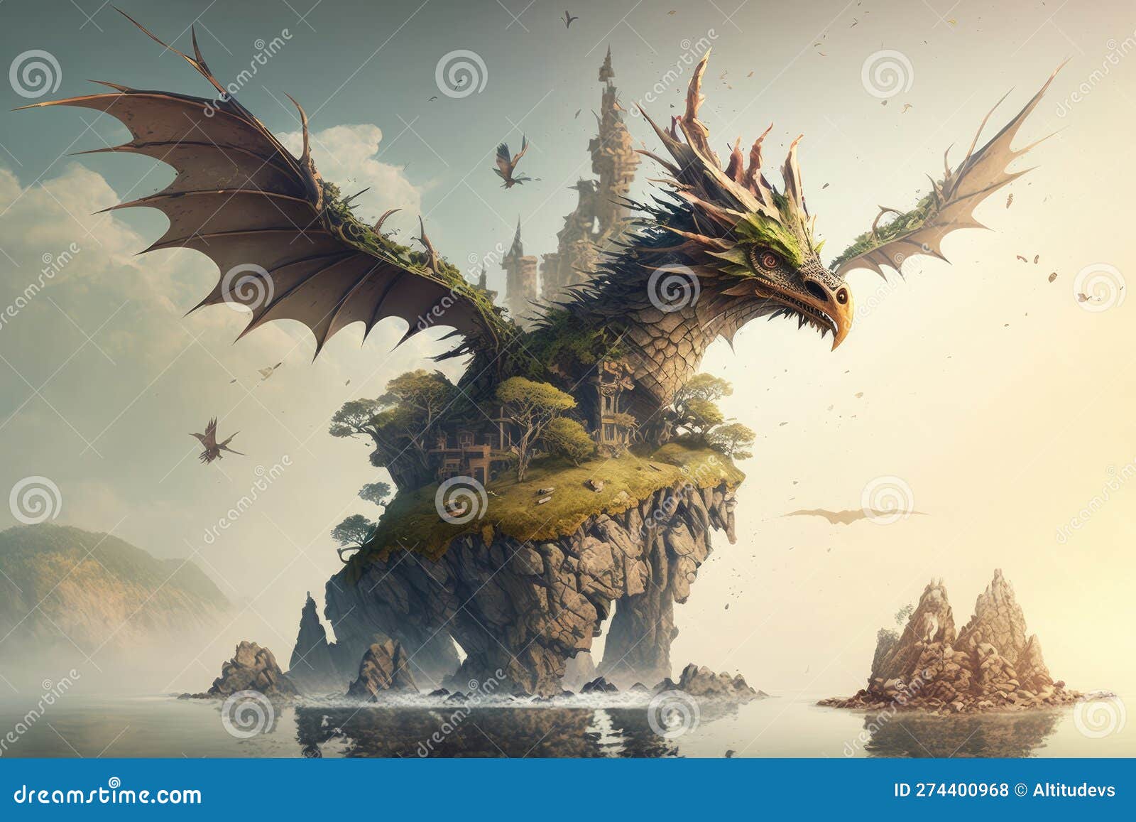 Fantasy Creatures on Flying Islands Going Forward Creature Walking in ...
