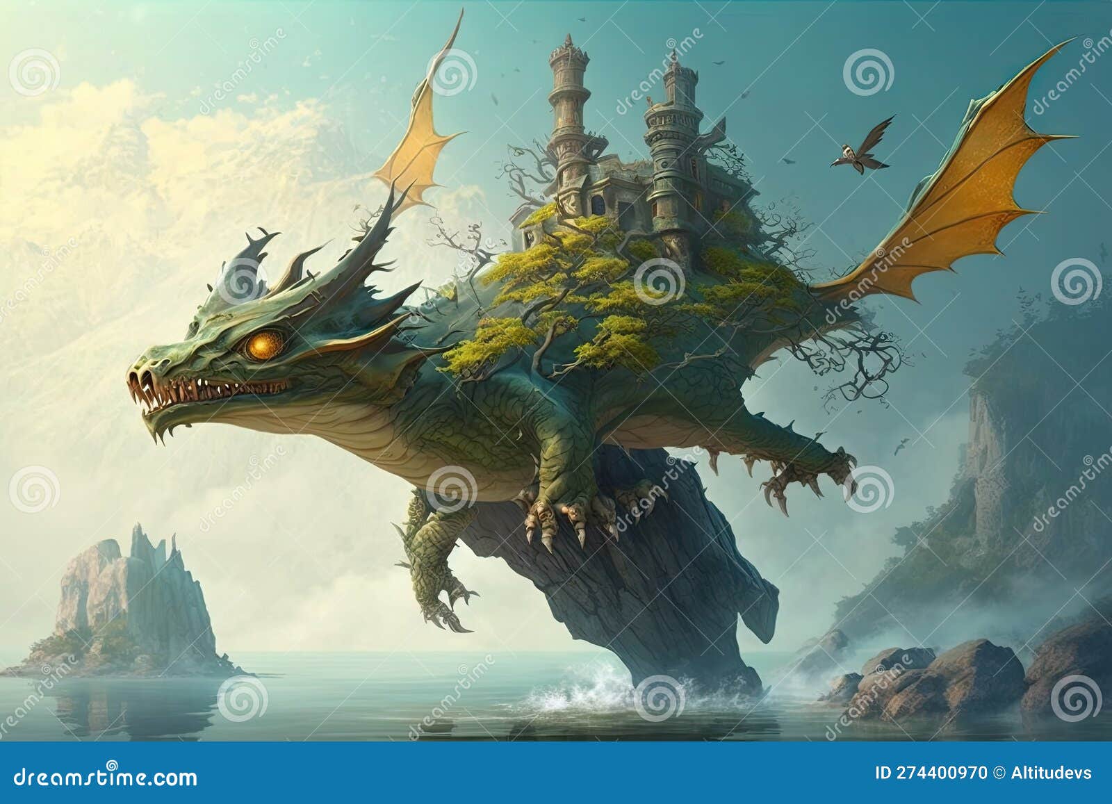 Fantasy Creatures on Flying Islands Going Forward Creature Walking in ...