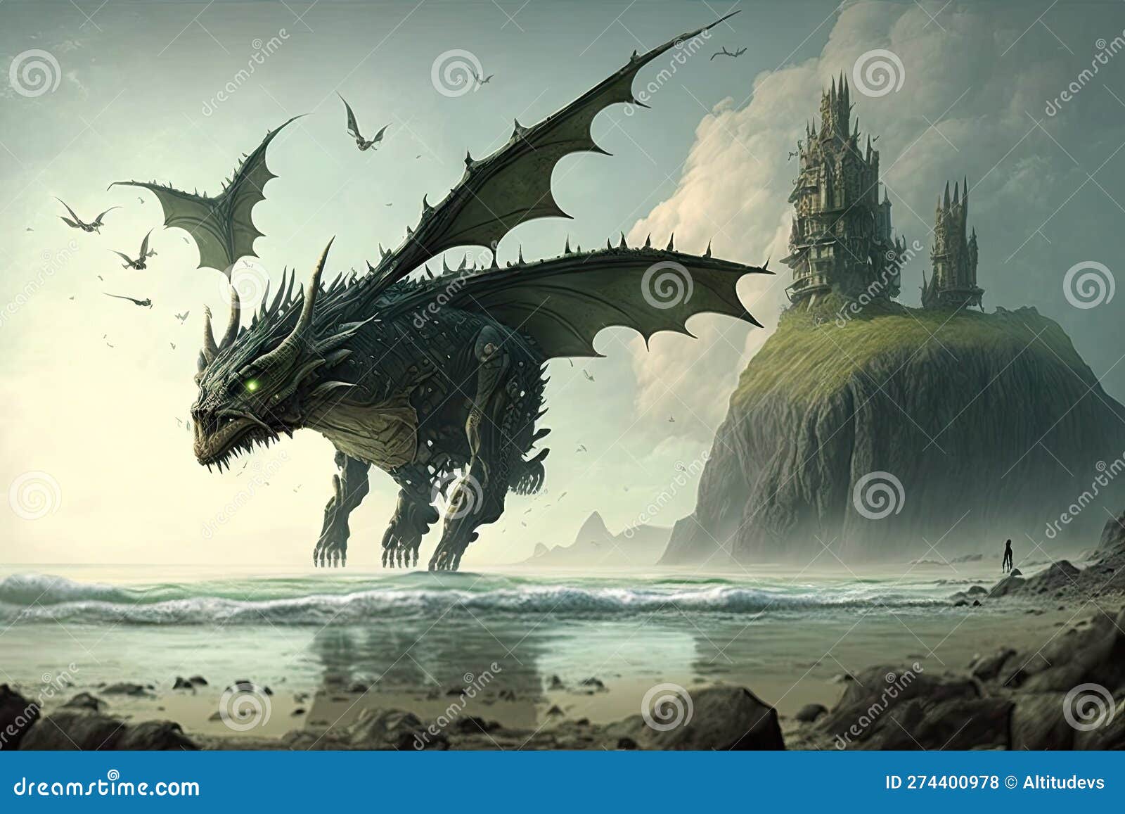 Fantasy Creatures on Flying Islands Going Forward Creature Walking in ...