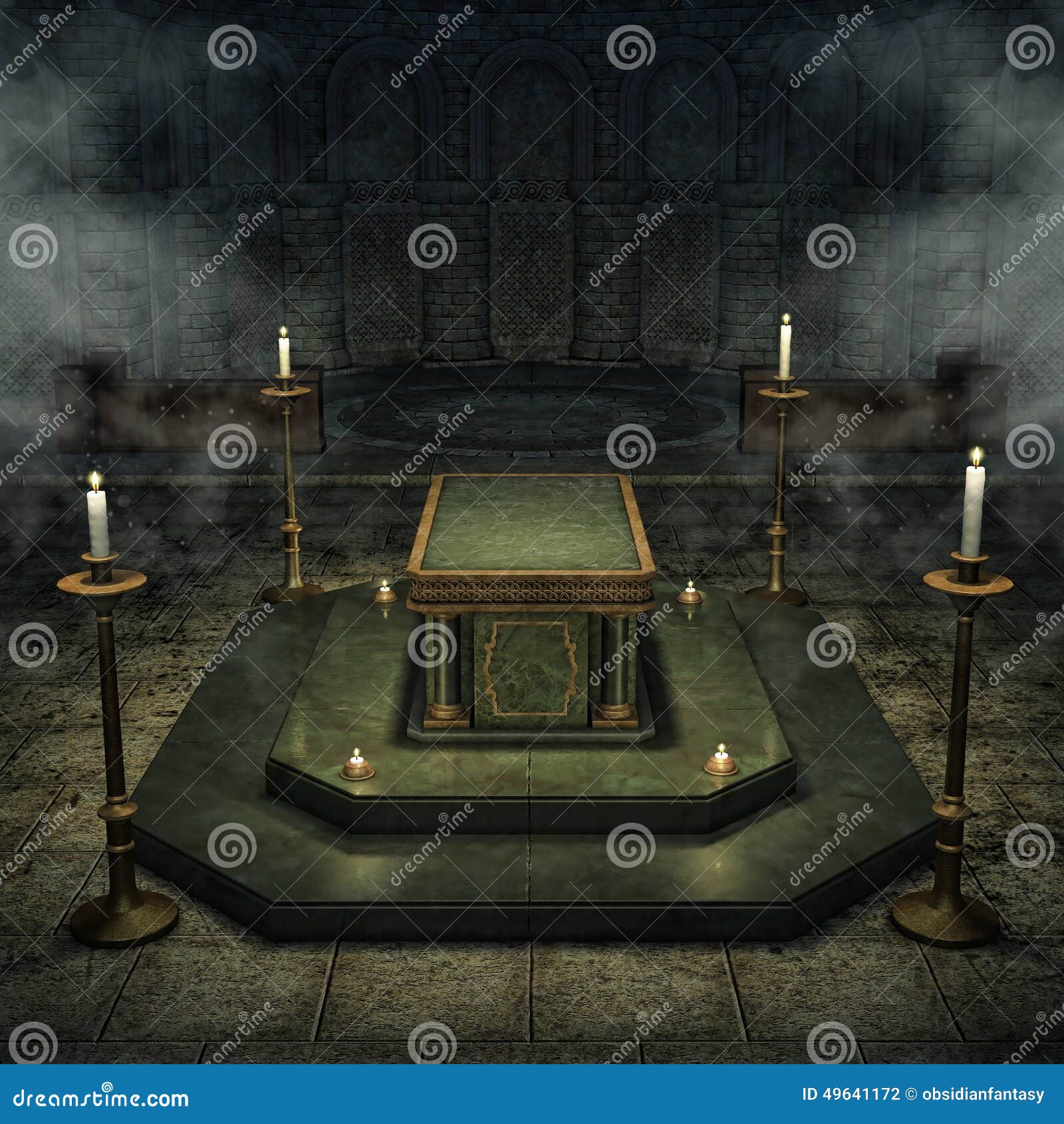 Fantasy crypt with candles stock illustration. Illustration of smoke ...