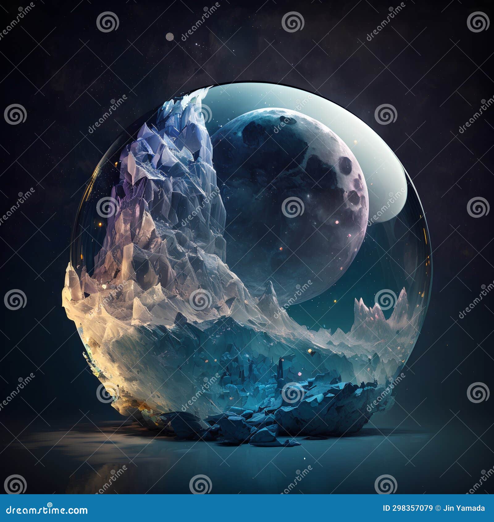Fantasy Crystal Ball on Dark Space Background. 3D Rendering Stock ...