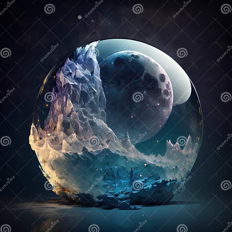 Fantasy Crystal Ball on Dark Space Background. 3D Rendering Stock ...