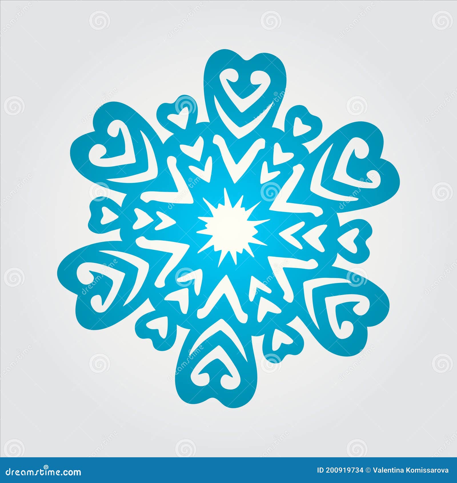 Fantasy Cute Blue Snowflake with Elements of Hearts in the Structure on ...