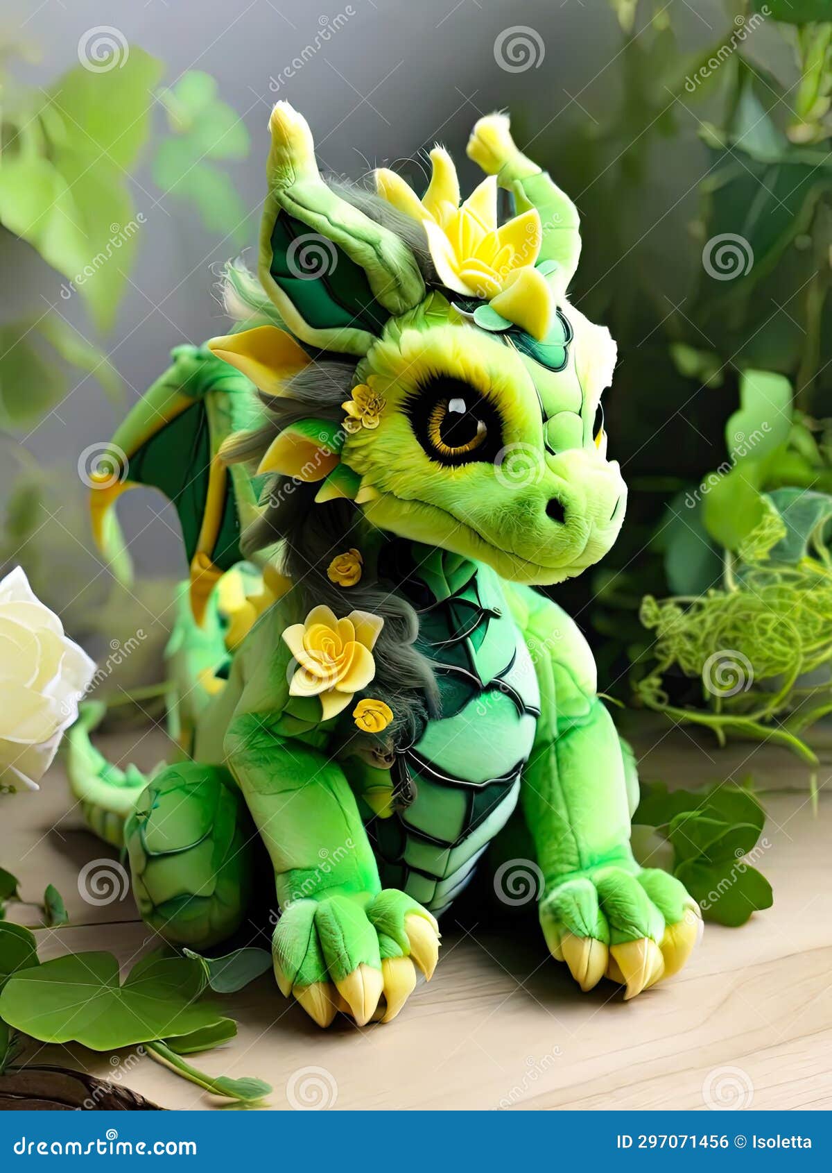 Fantasy cute green dragon stock illustration. Illustration of animal ...
