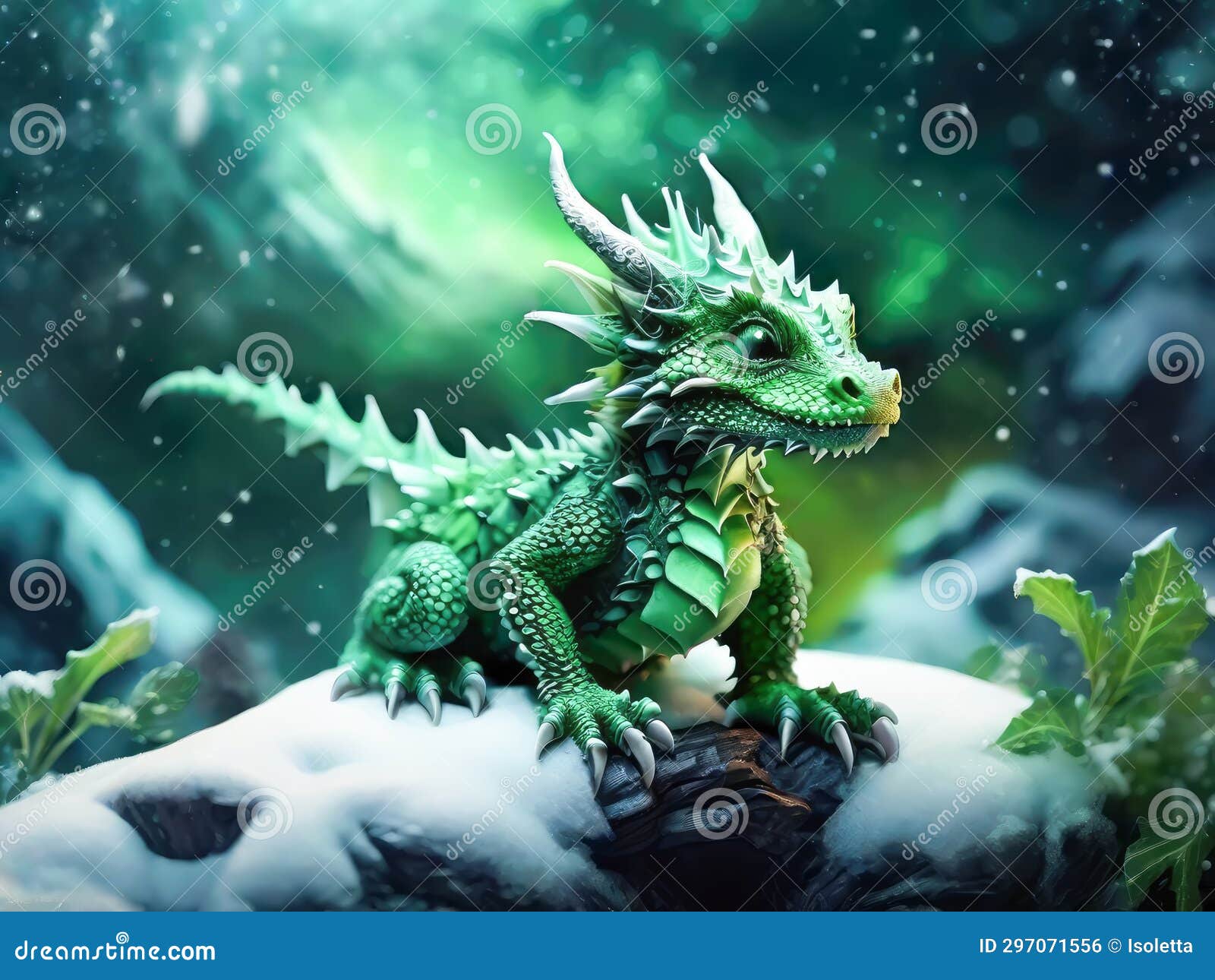 Fantasy cute green dragon stock illustration. Illustration of realistic ...
