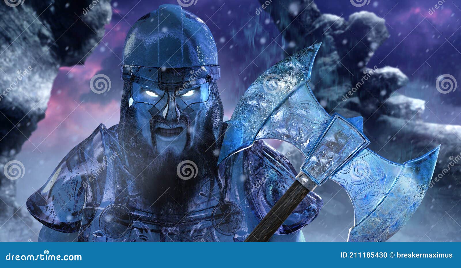 3d Render Illustration of Ice Viking Demigod with Axe Stock ...