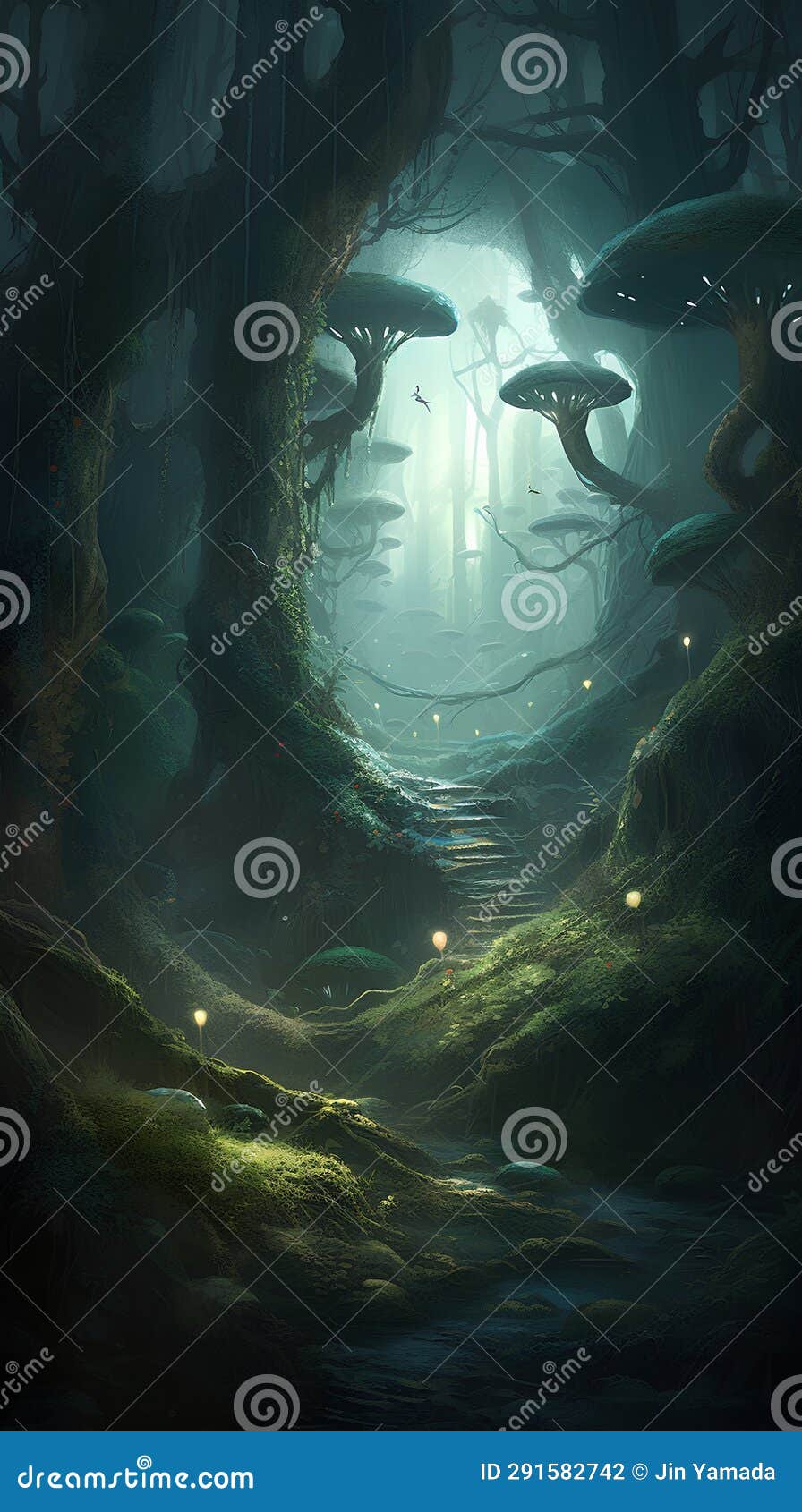 Fantasy Dark Forest. 3d Rendering, 3d Illustration Stock Illustration ...