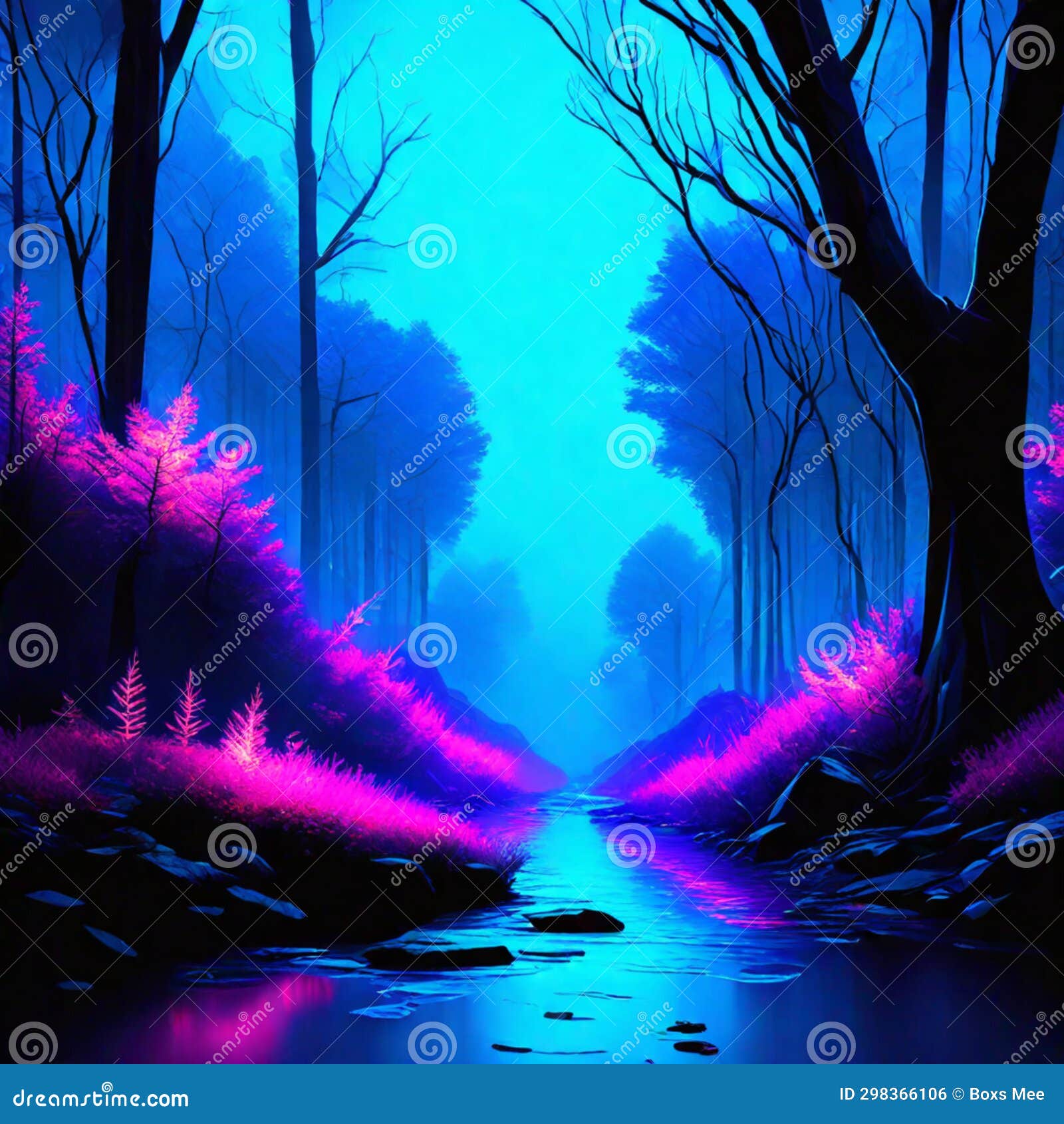 Fantasy Dark Forest with a Stream. 3d Rendering, 3d Illustration Stock ...