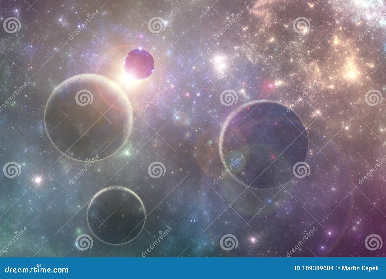 Fantasy Deep Space Planets in Colorful Celestial Cloud Stock ...
