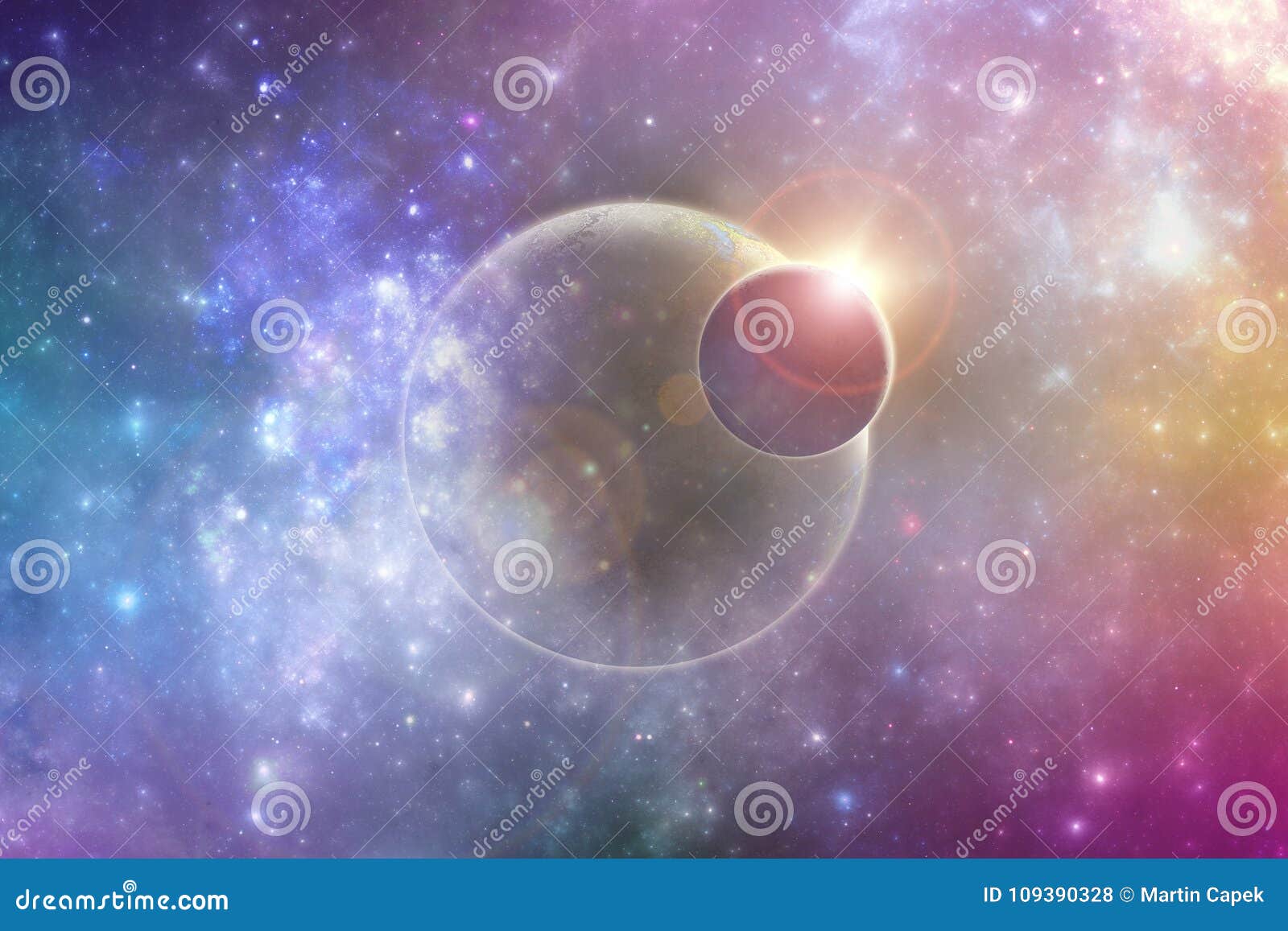 Fantasy Deep Space Planets in Colorful Celestial Clouds Stock ...