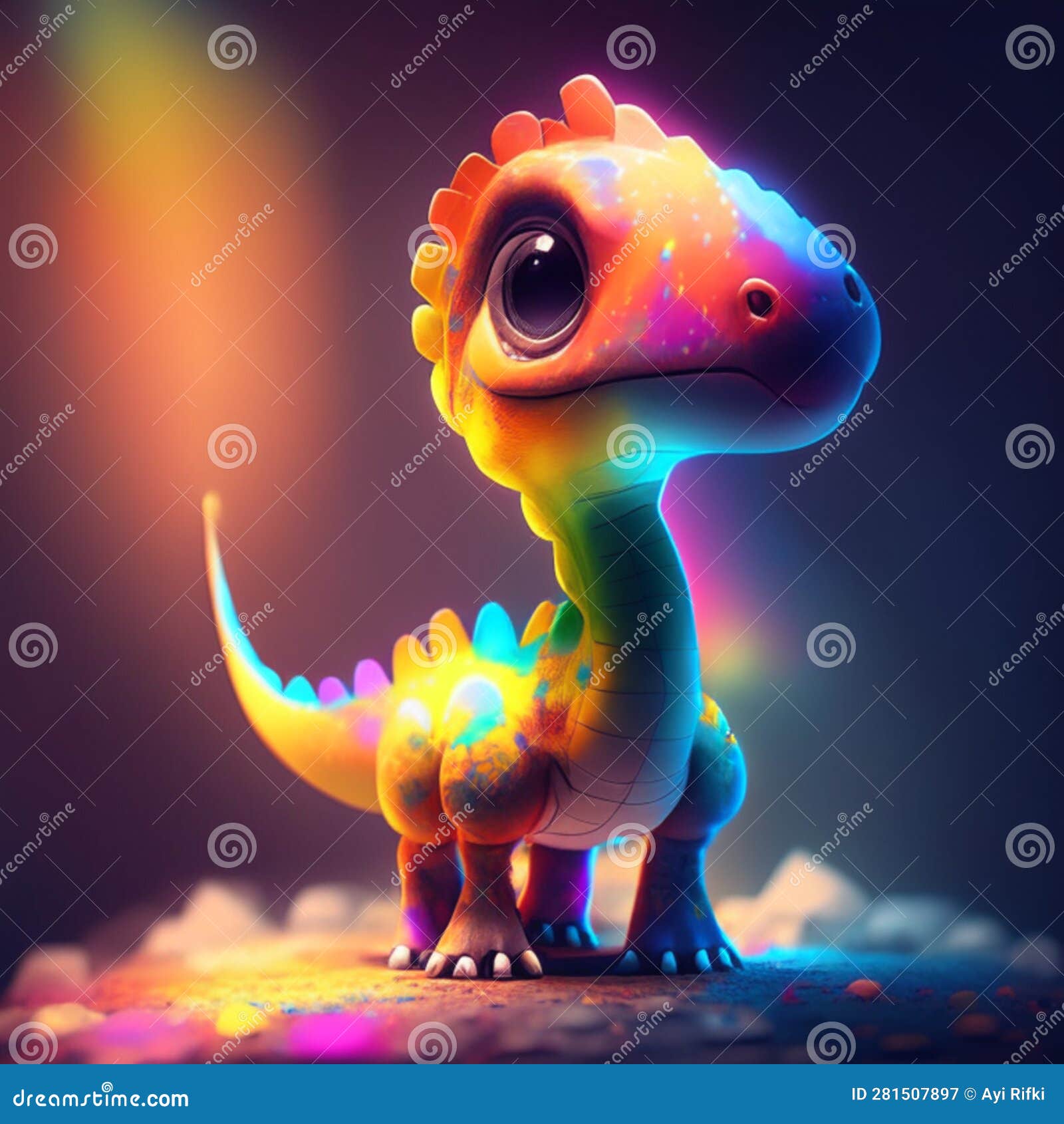 Fantasy Dinosaur in Neon Light. 3d Illustration Stock Illustration ...