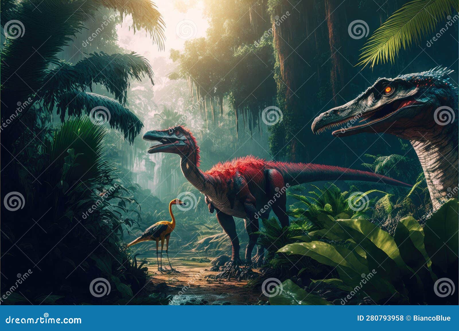 Fantasy in Dinosaur or Predator in the Deep Jungle Scenery. Stock ...