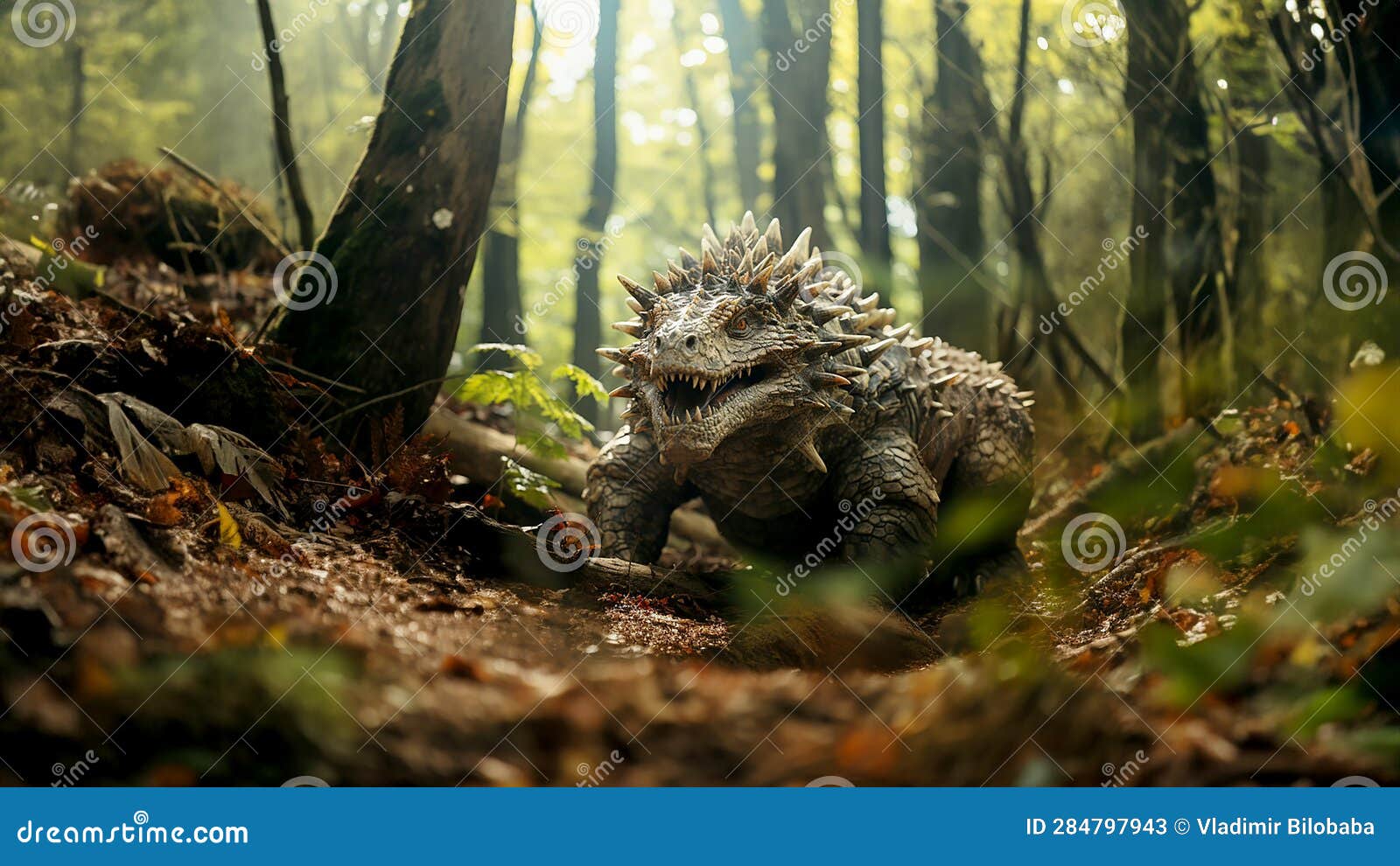 Fantasy Dinosaur in a Prehistoric Forest Stock Illustration ...