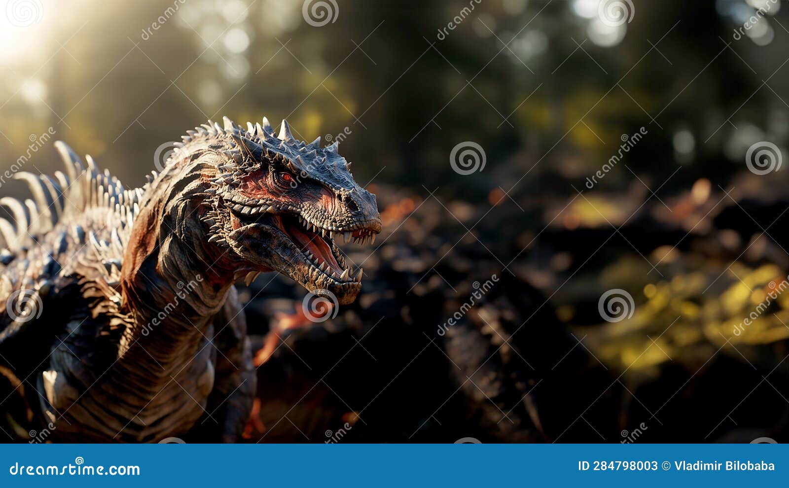 Fantasy Dinosaur in a Prehistoric Forest Stock Illustration ...