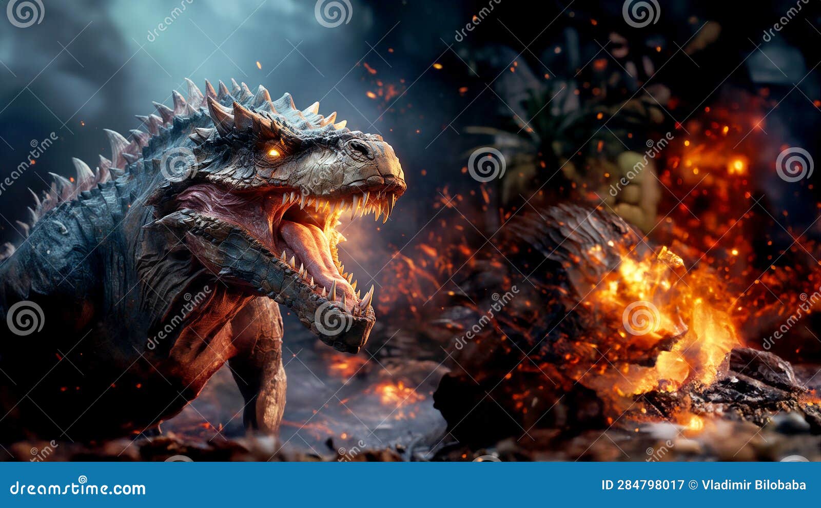 Fantasy Dinosaur in a Prehistoric Forest Stock Illustration ...