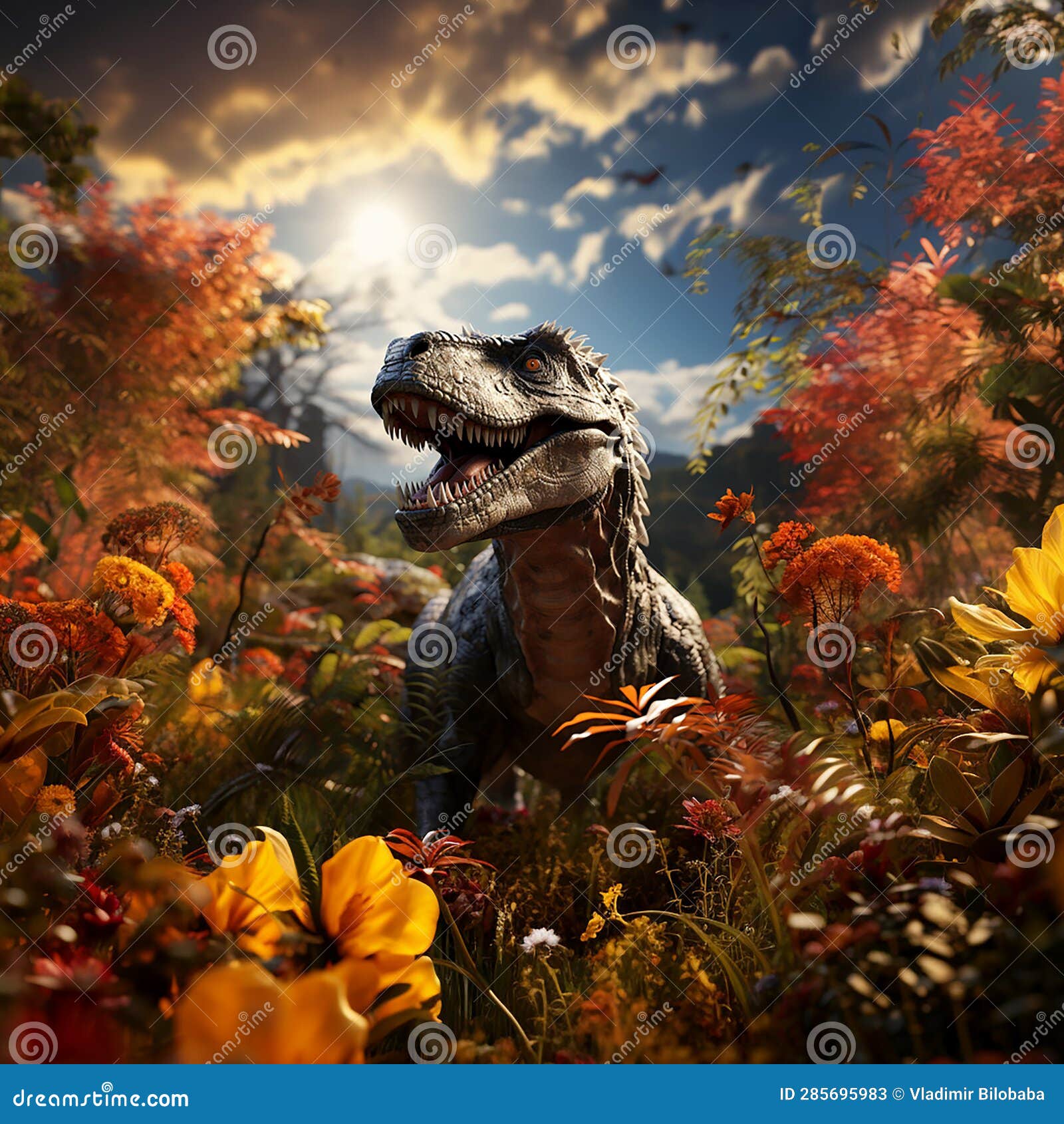 Fantasy Dinosaur in a Prehistoric Forest Stock Illustration ...