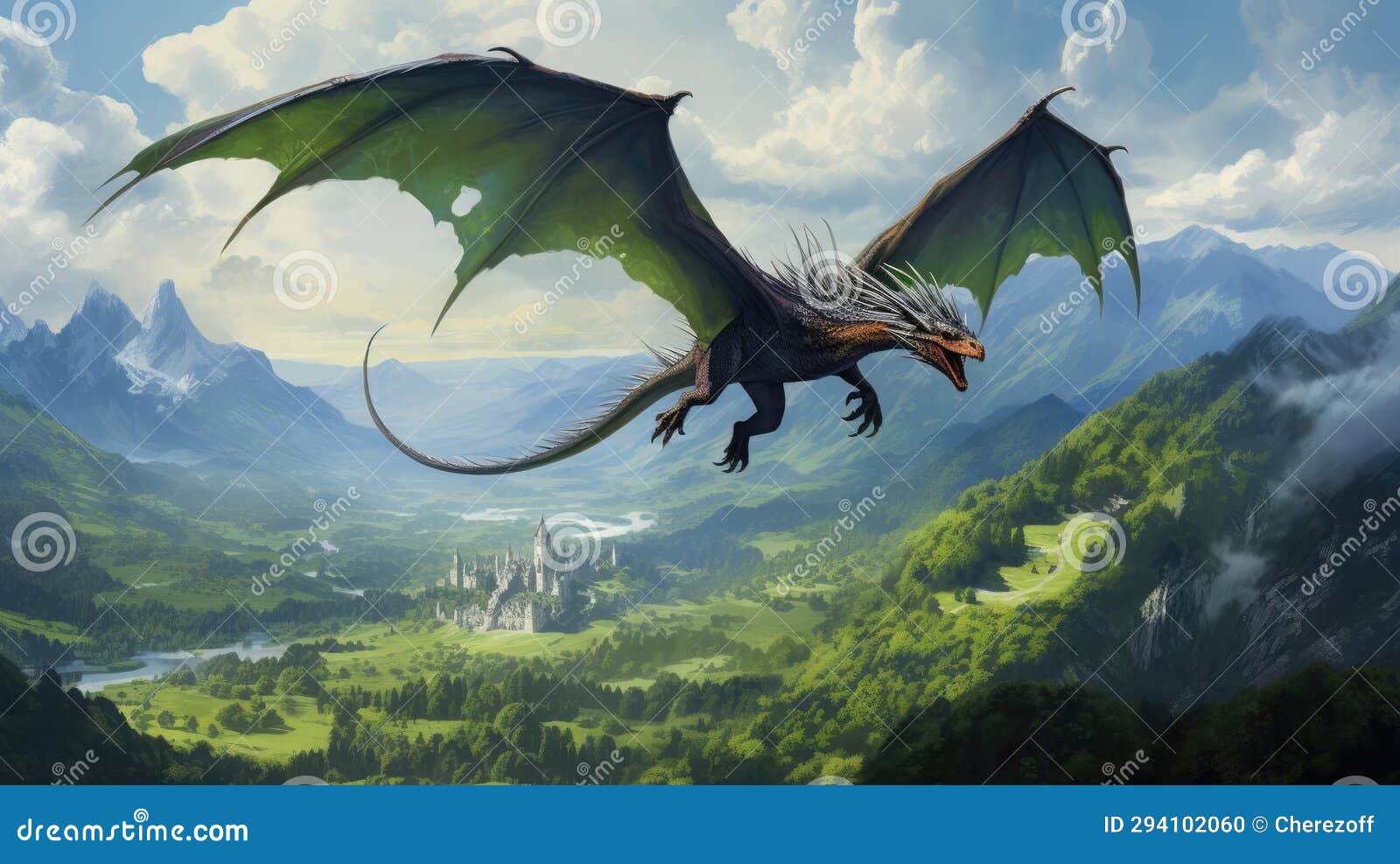 Fantasy Dragon in a Beautiful Landscape Stock Illustration ...