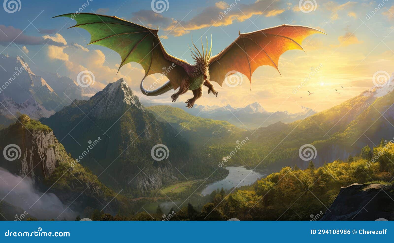Fantasy Dragon in a Beautiful Landscape Stock Photo - Image of magic ...