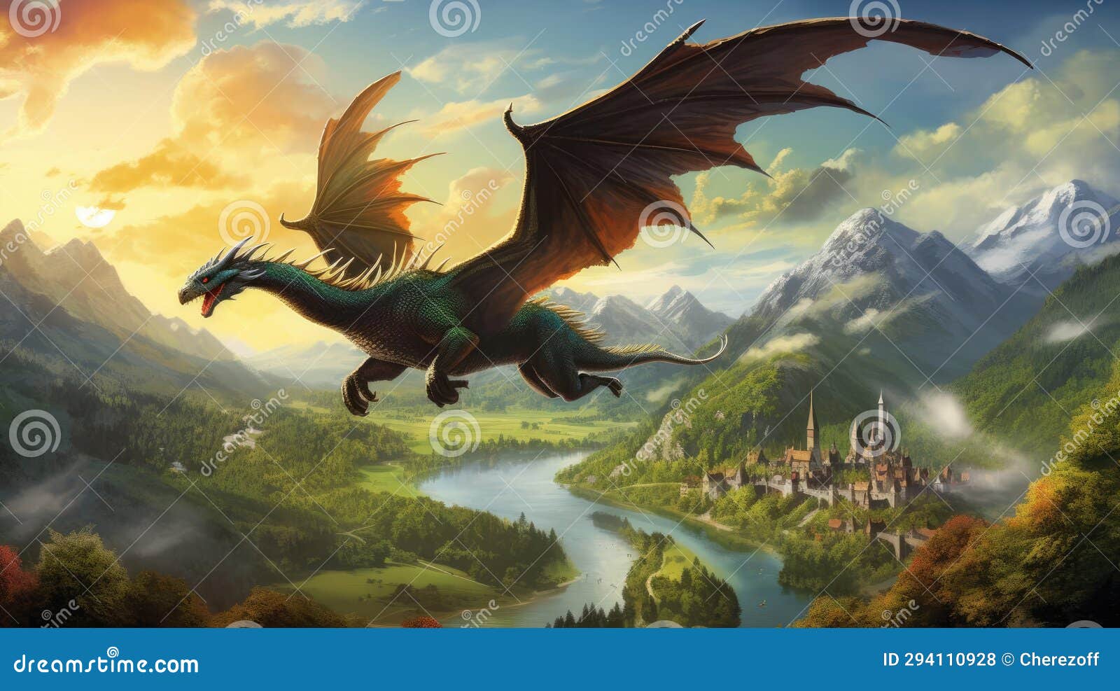 Fantasy Dragon in a Beautiful Landscape Stock Photo - Image of magic ...