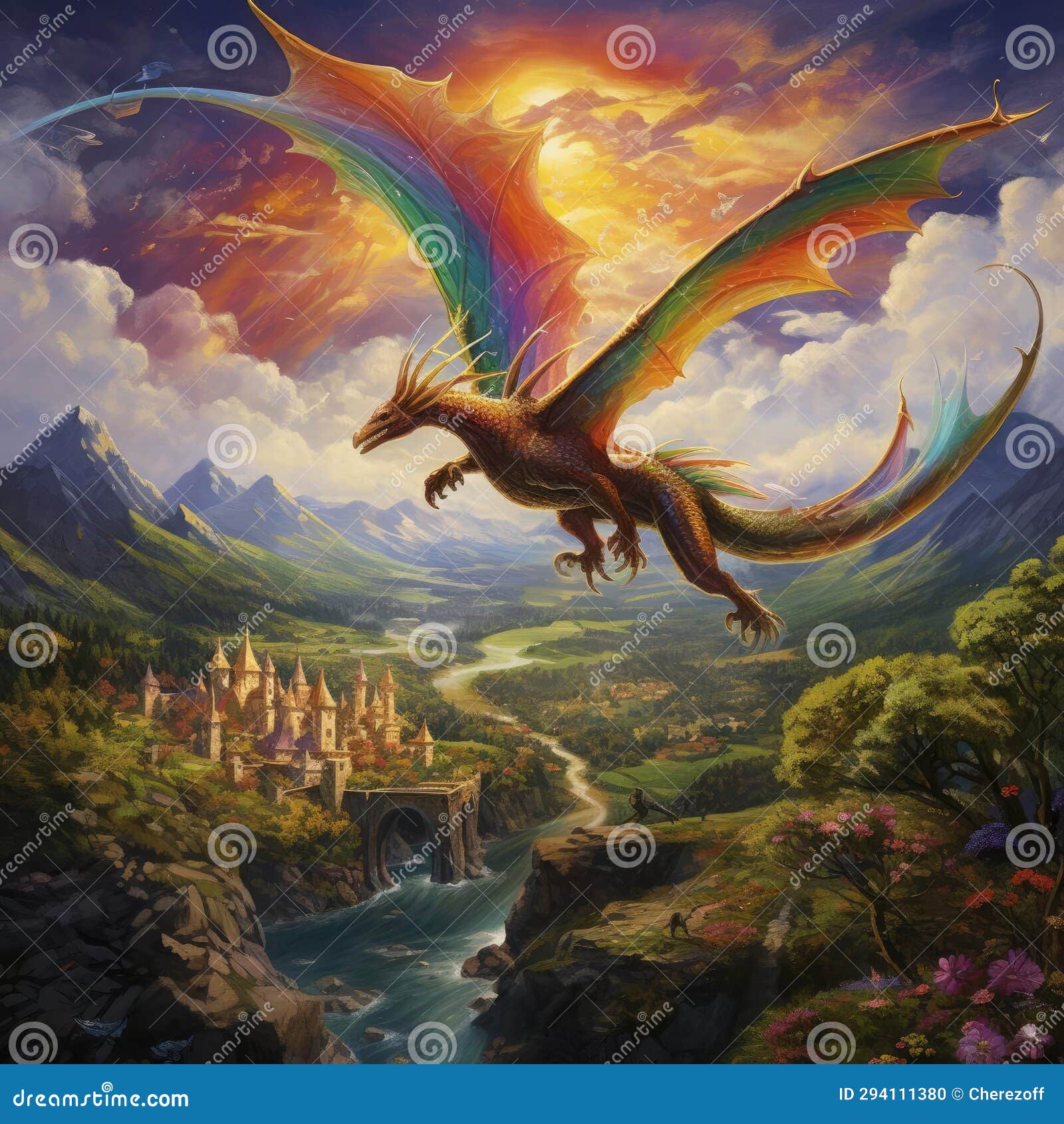 Fantasy Dragon in a Beautiful Landscape Stock Photo - Image of tree ...