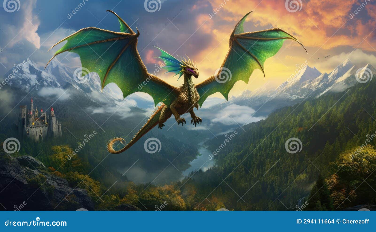 Fantasy Dragon in a Beautiful Landscape Stock Photo - Image of ...