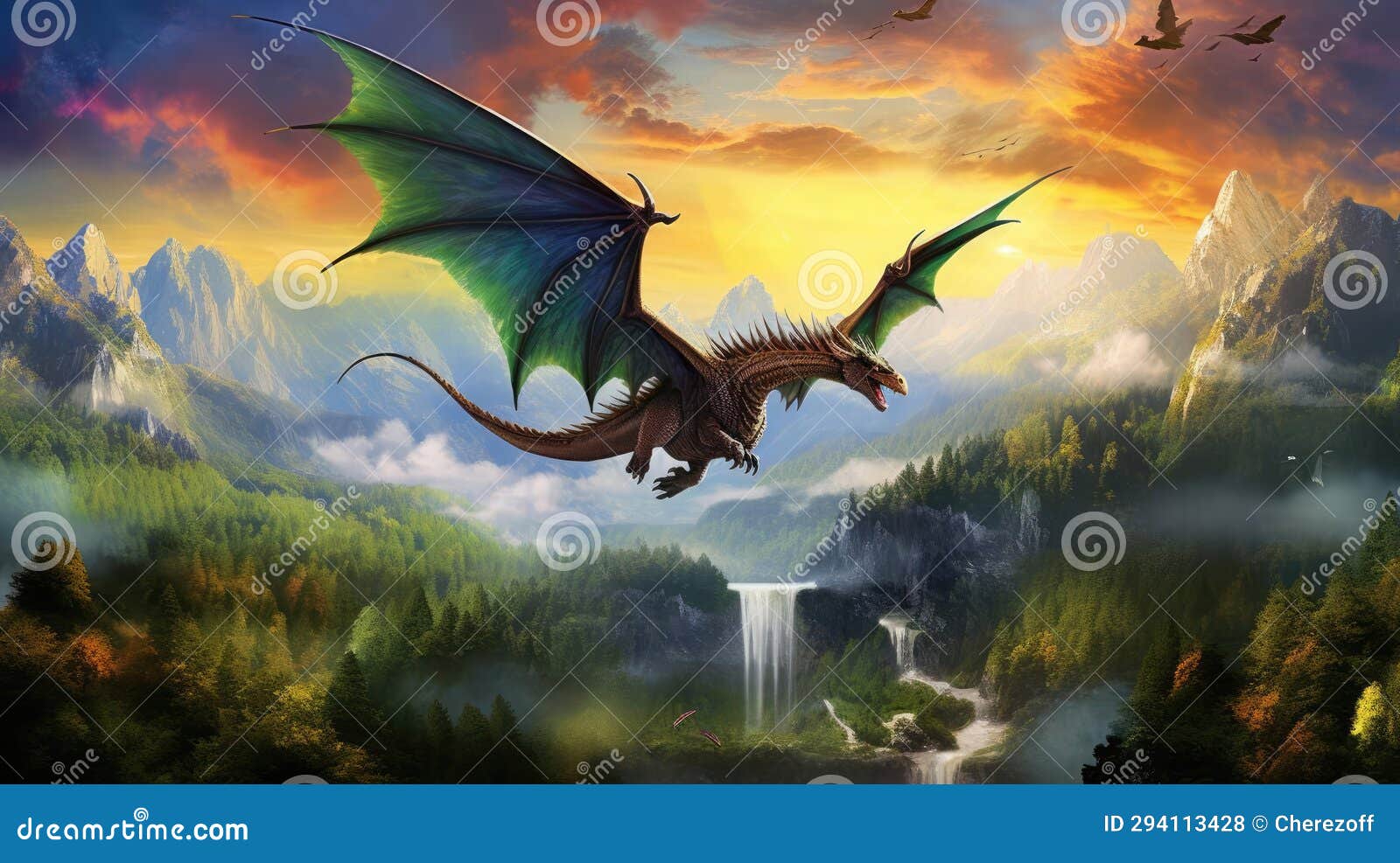 Fantasy Dragon in a Beautiful Landscape Stock Photo - Image of girl ...