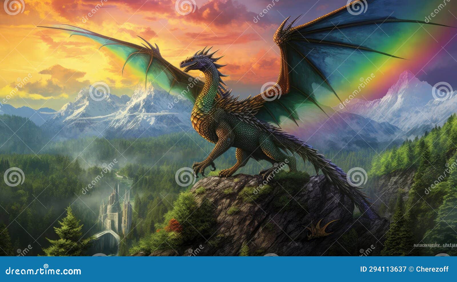 Fantasy Dragon in a Beautiful Landscape Stock Image - Image of creature ...