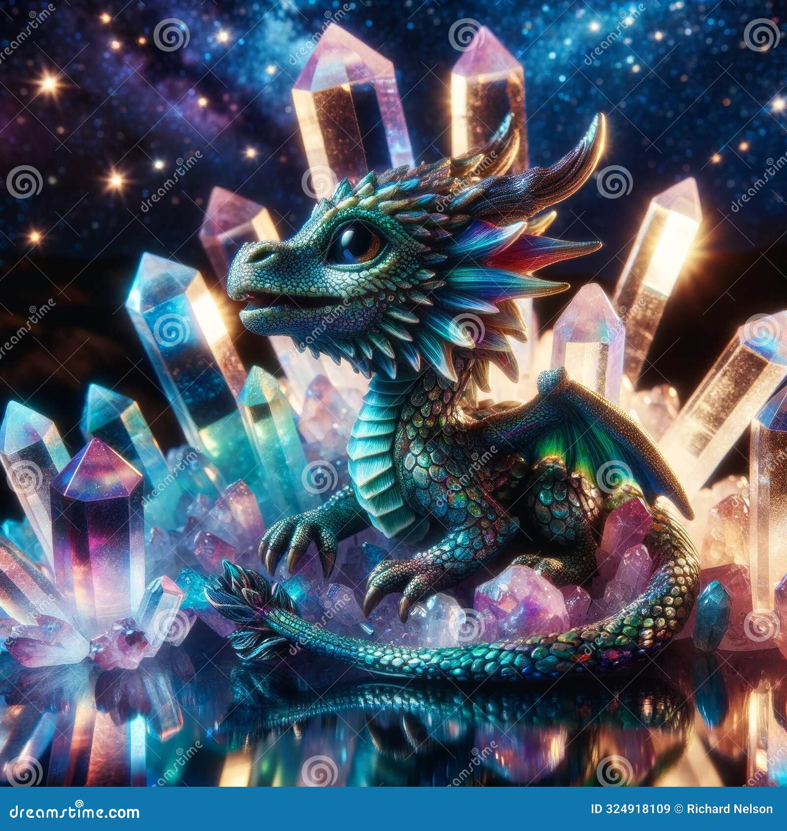 Fantasy Dragon with Crystals Stock Illustration - Illustration of ...