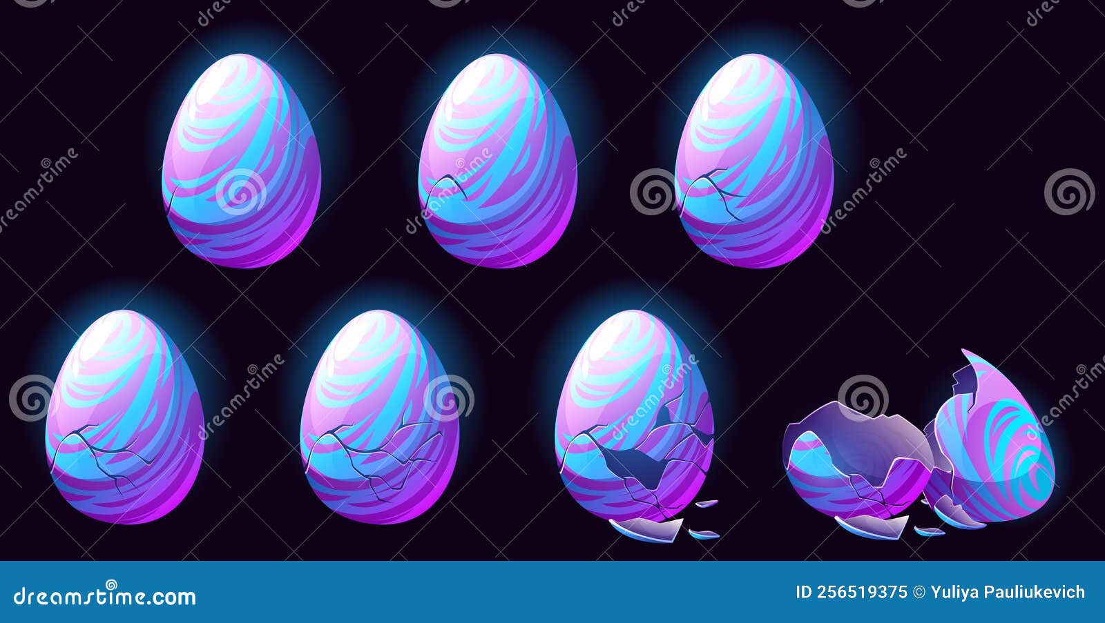 Fantasy Dragon Eggs in Different Steps of Break Stock Vector ...
