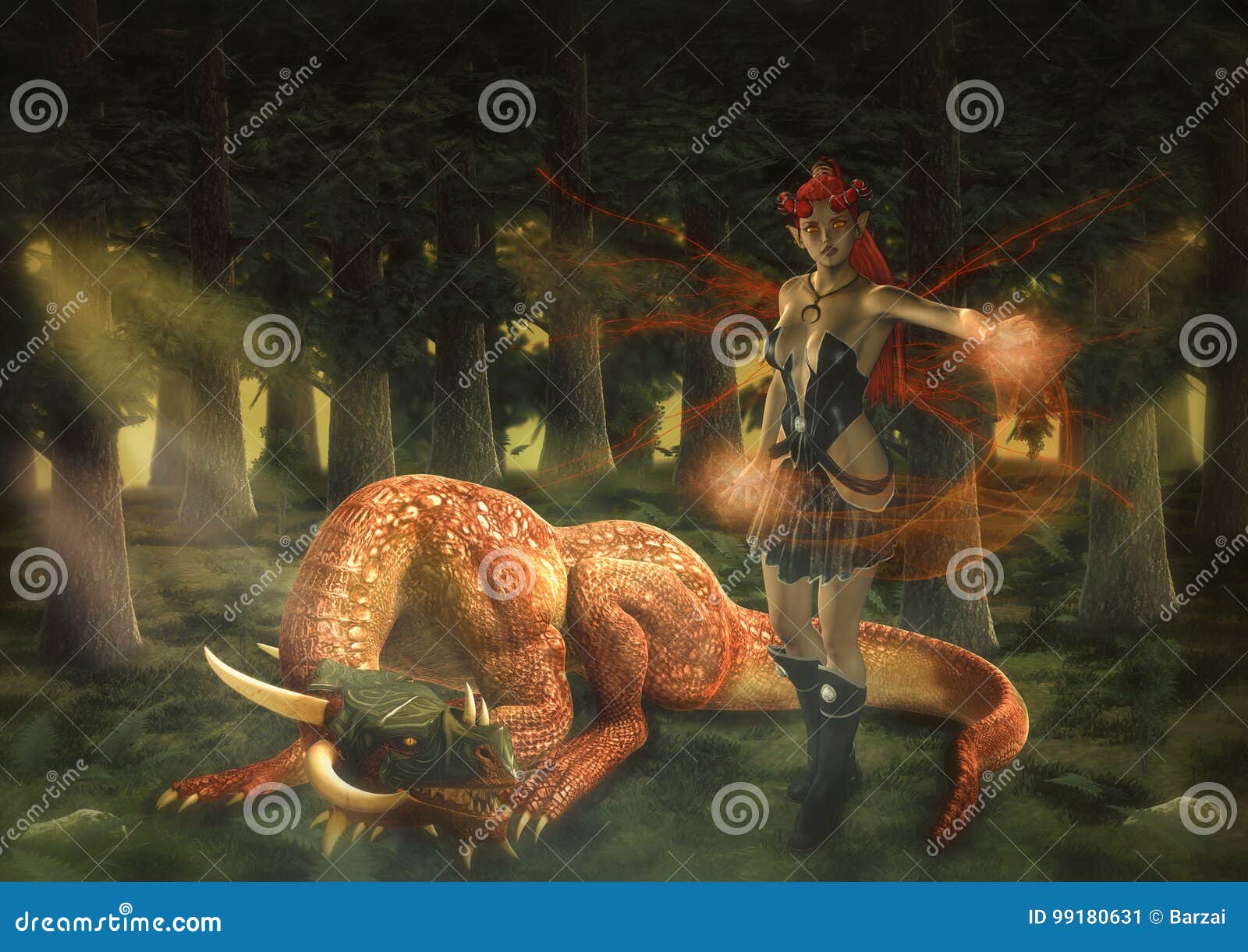 Fantasy Dragon & Evil Fairy Stock Illustration - Illustration of dragon ...