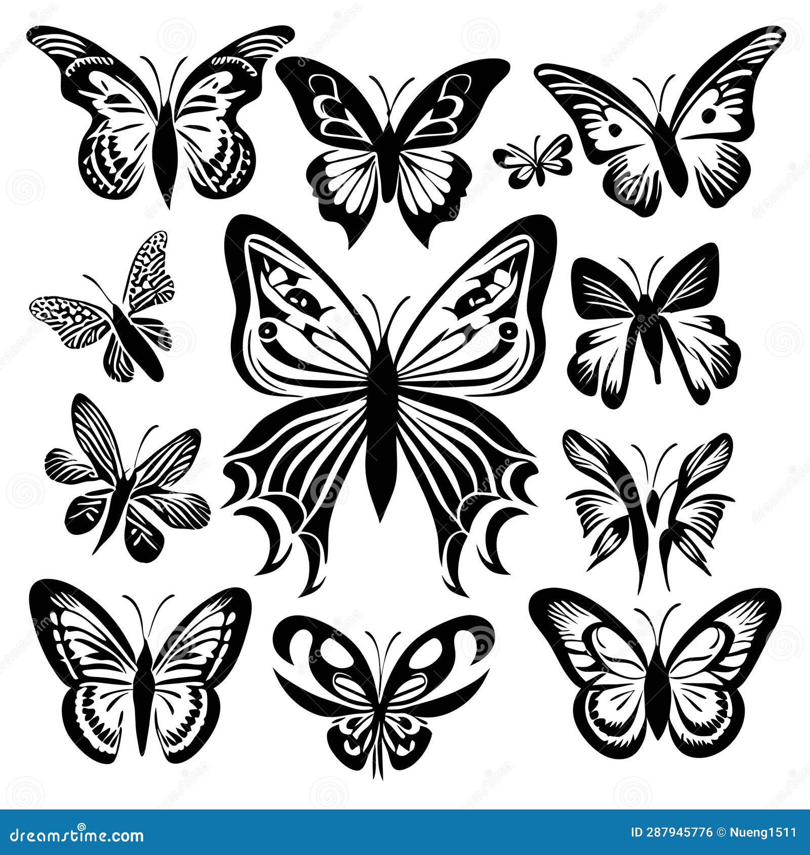 Fantasy Drawing Batterfly Papillon Silhouette Outline Stock Vector ...