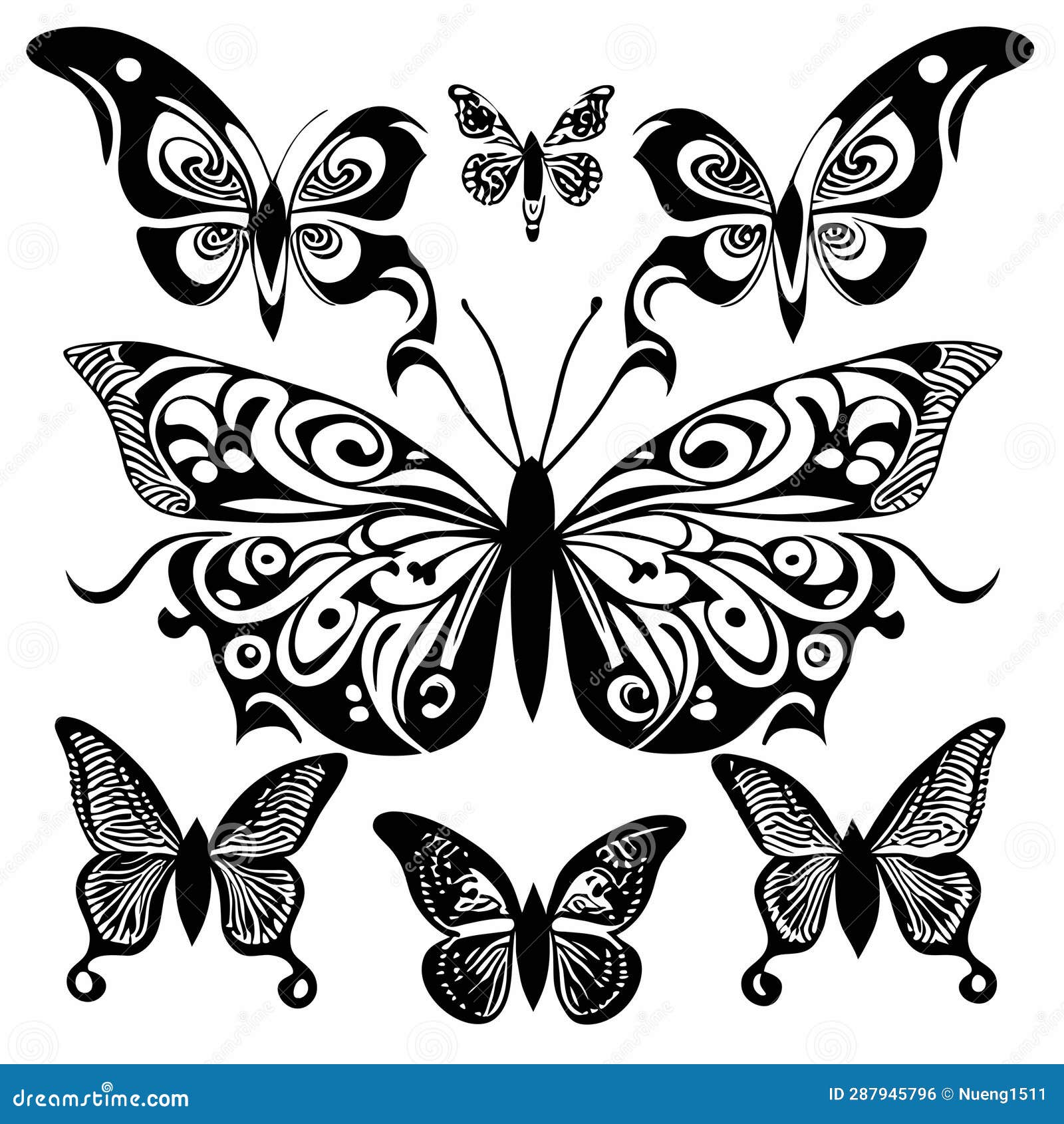 Fantasy Drawing Batterfly Papillon Silhouette Outline Vector ...