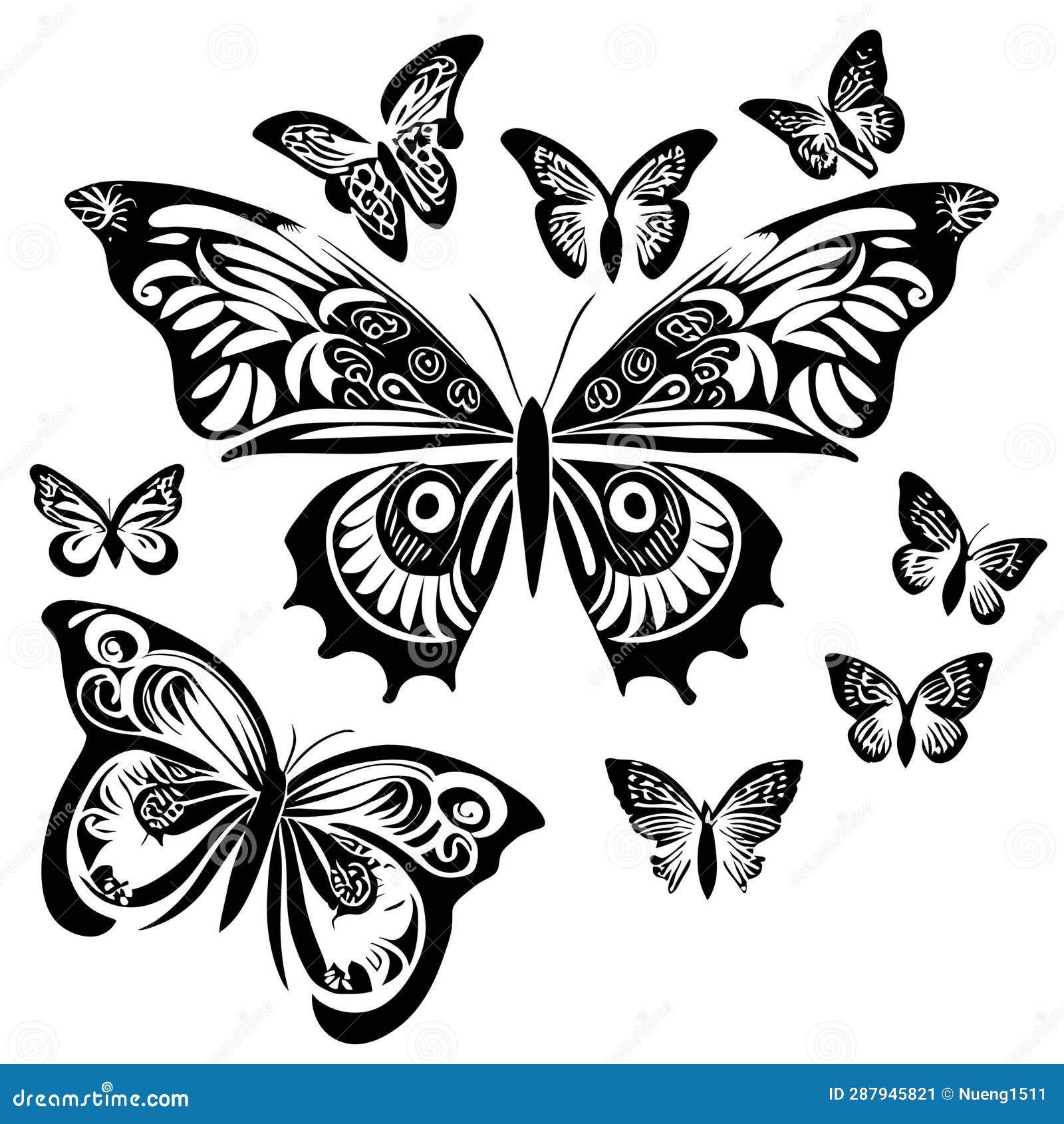 Fantasy Drawing Batterfly Papillon Silhouette Outline Stock ...