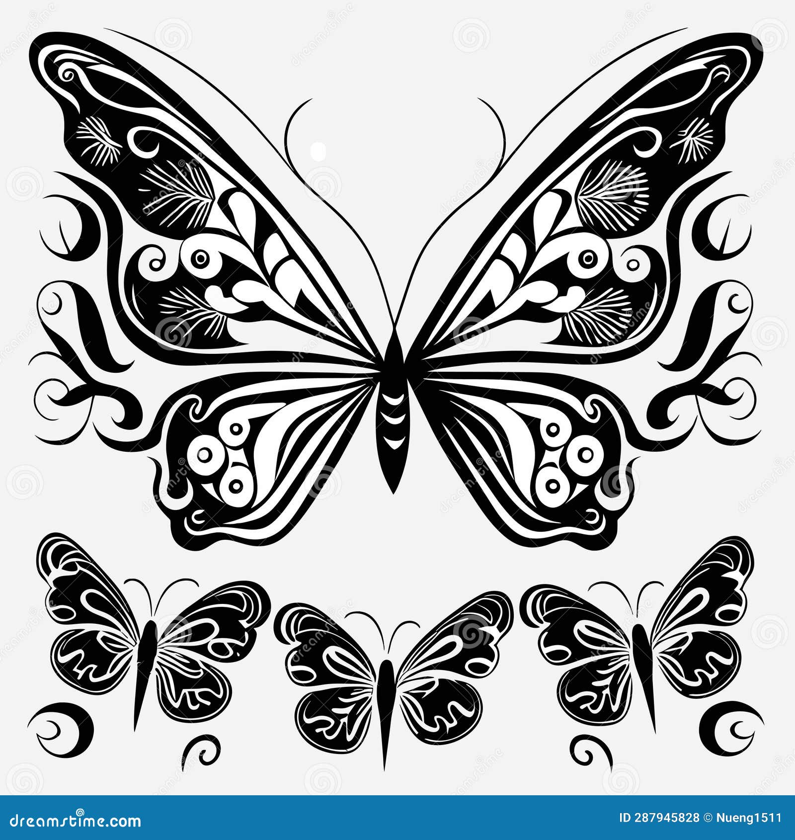 Fantasy Drawing Batterfly Papillon Silhouette Outline Stock ...