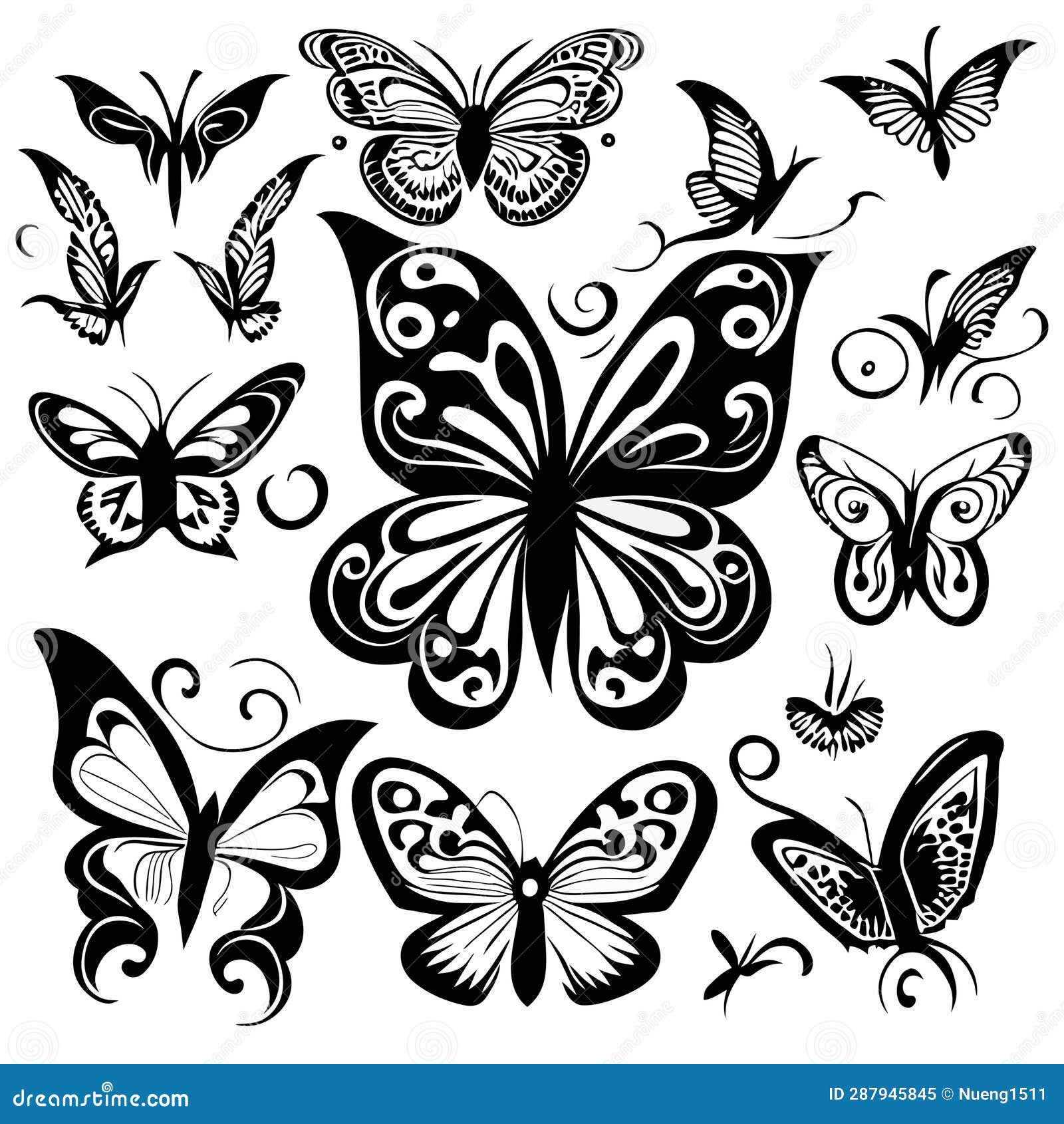 Fantasy Drawing Batterfly Papillon Silhouette Outline Stock ...
