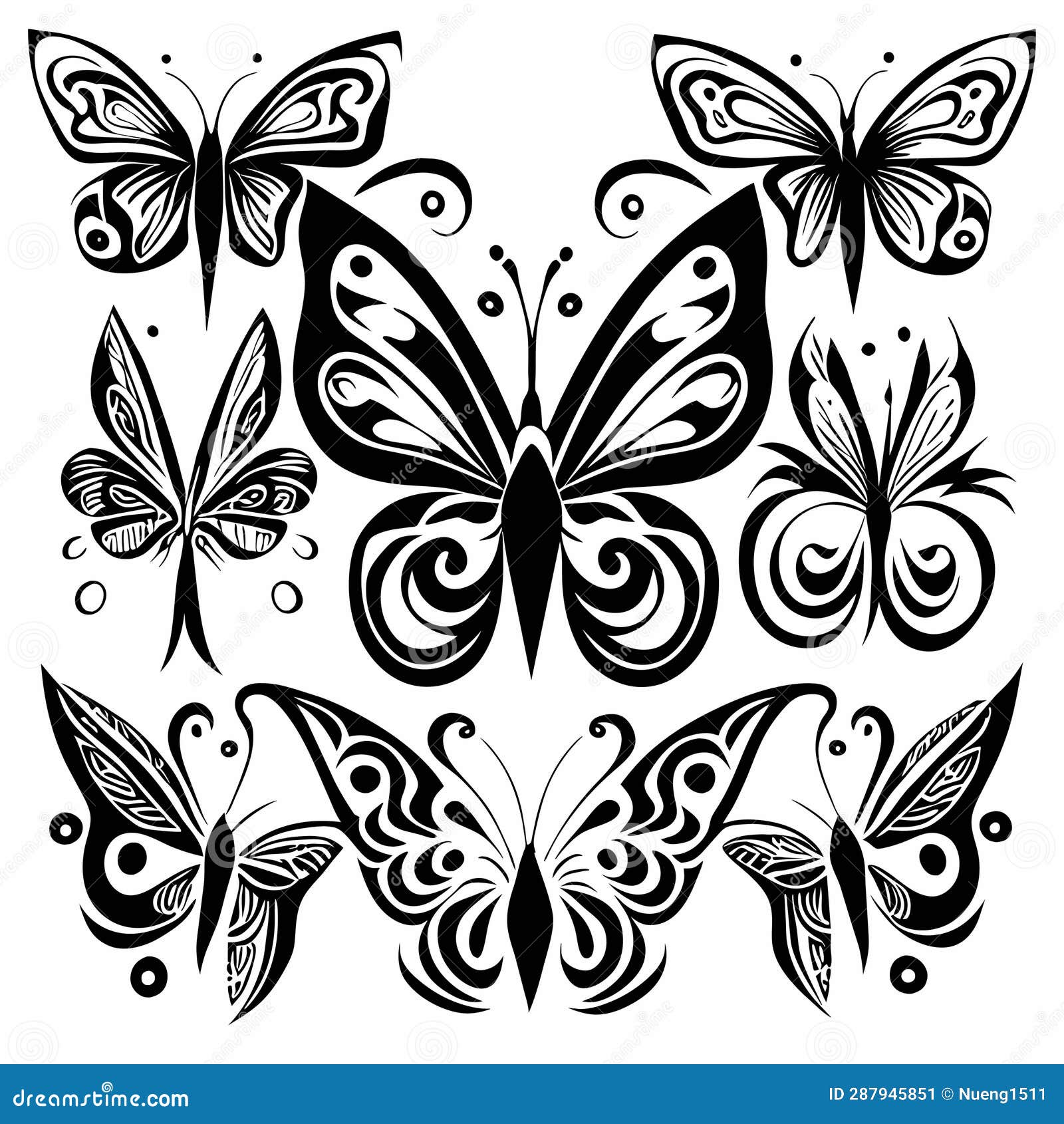 Fantasy Drawing Batterfly Papillon Silhouette Outline Stock Vector ...
