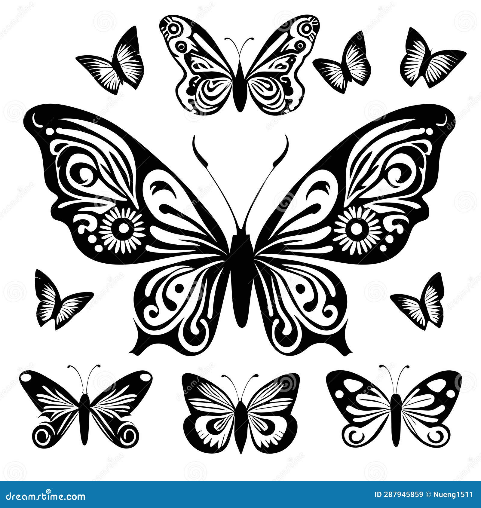 Fantasy Drawing Batterfly Papillon Silhouette Outline Cartoon Vector ...