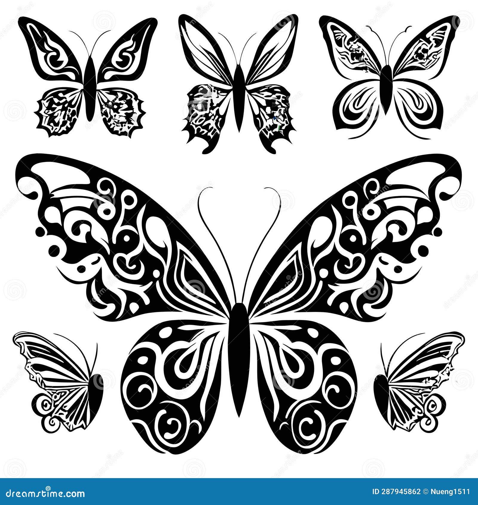 Fantasy Drawing Batterfly Papillon Silhouette Outline Stock Vector ...