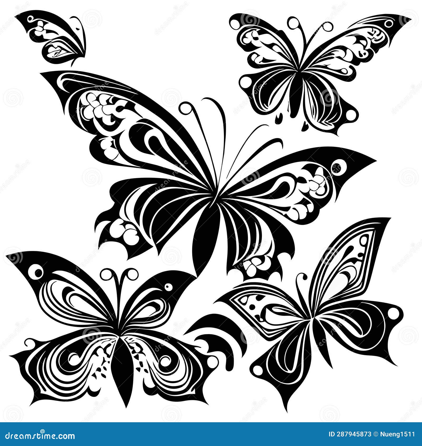 Fantasy Drawing Batterfly Papillon Silhouette Outline Stock Vector ...