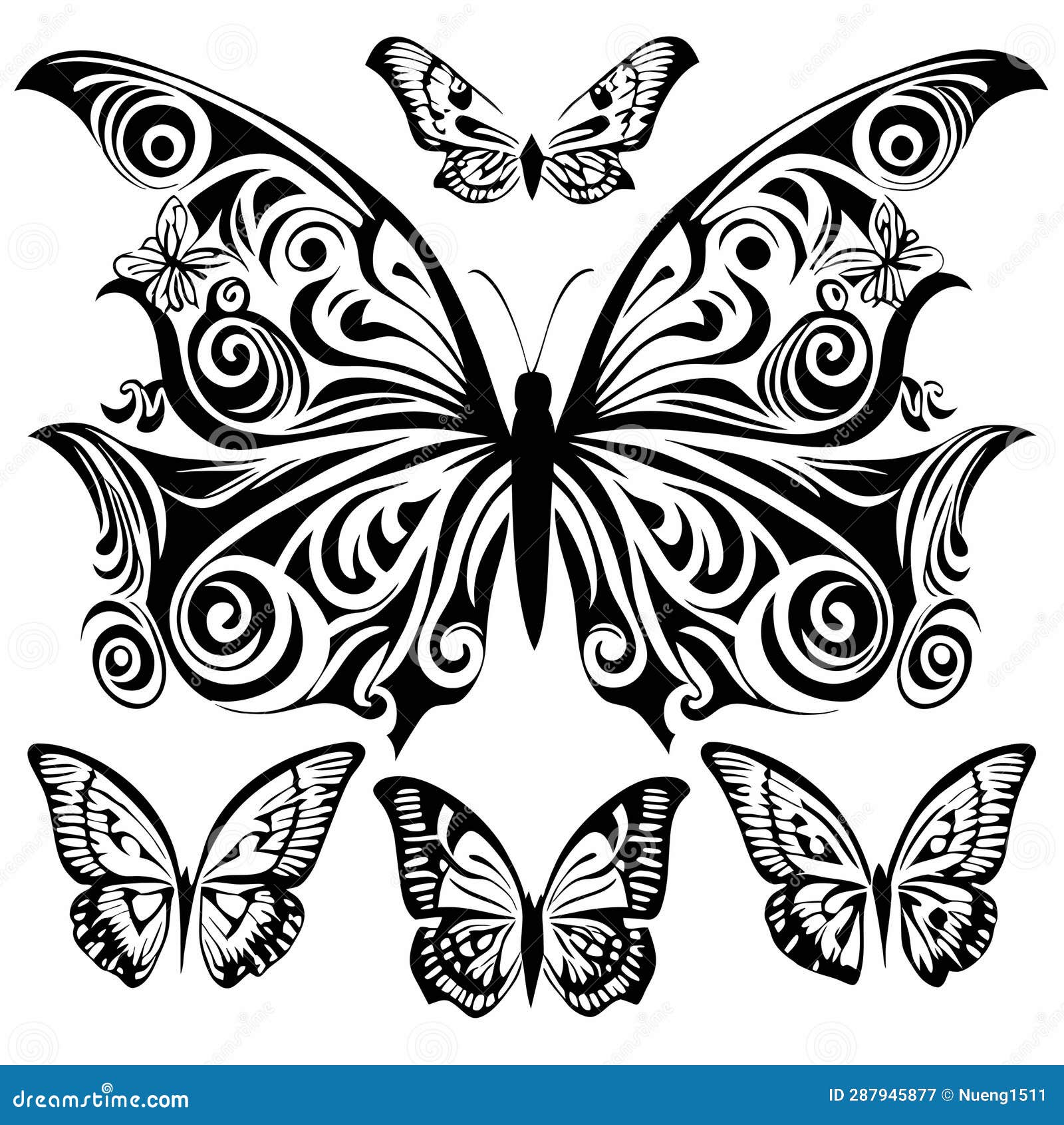 Fantasy Drawing Batterfly Papillon Silhouette Outline Stock ...